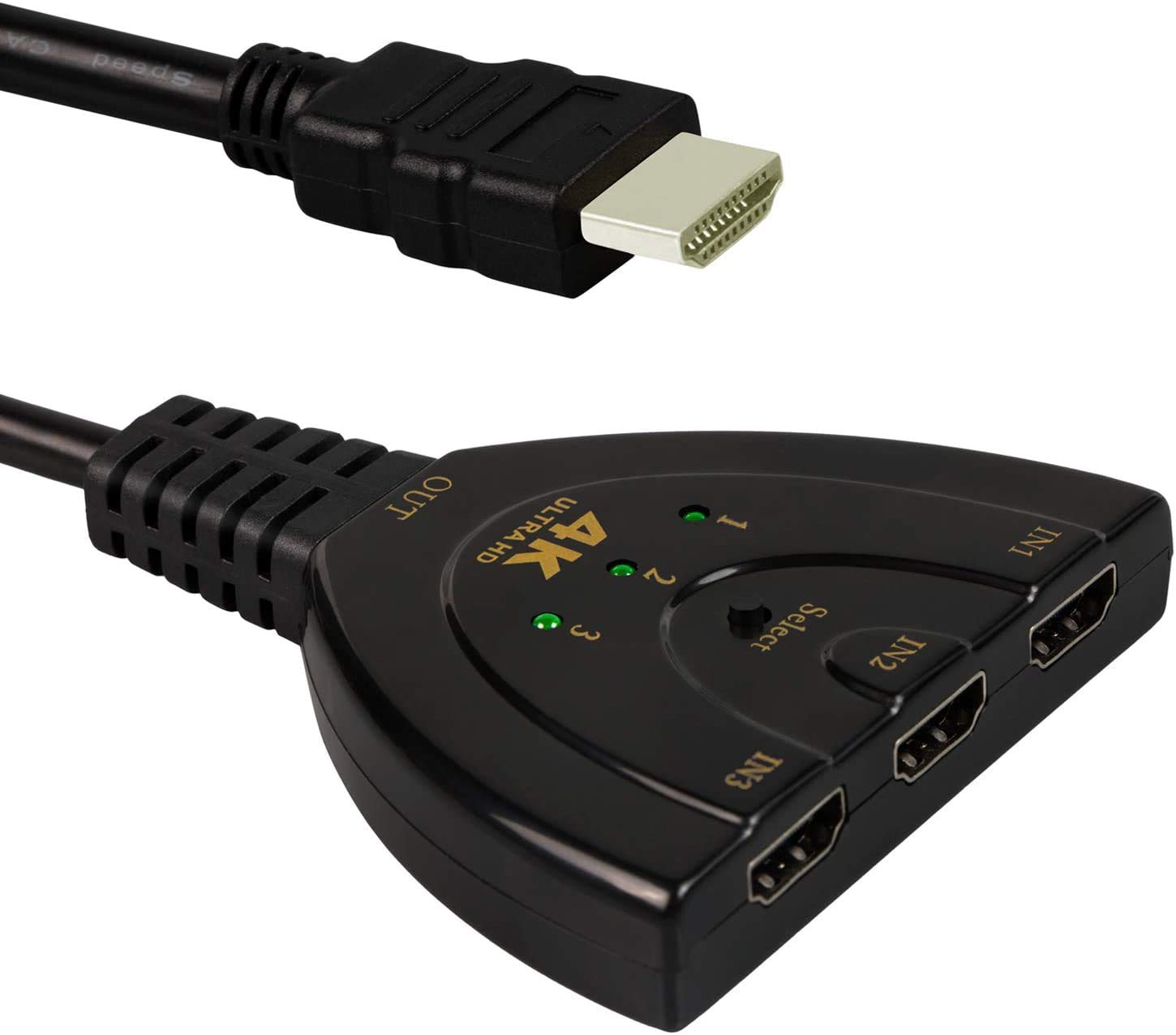 HDMI Switch, 3 Port 4K HDMI Switch 3 in 1 Out with High Speed Switch Splitter Pigtail Cable Supports Full HD 4K 1080P 3D Player