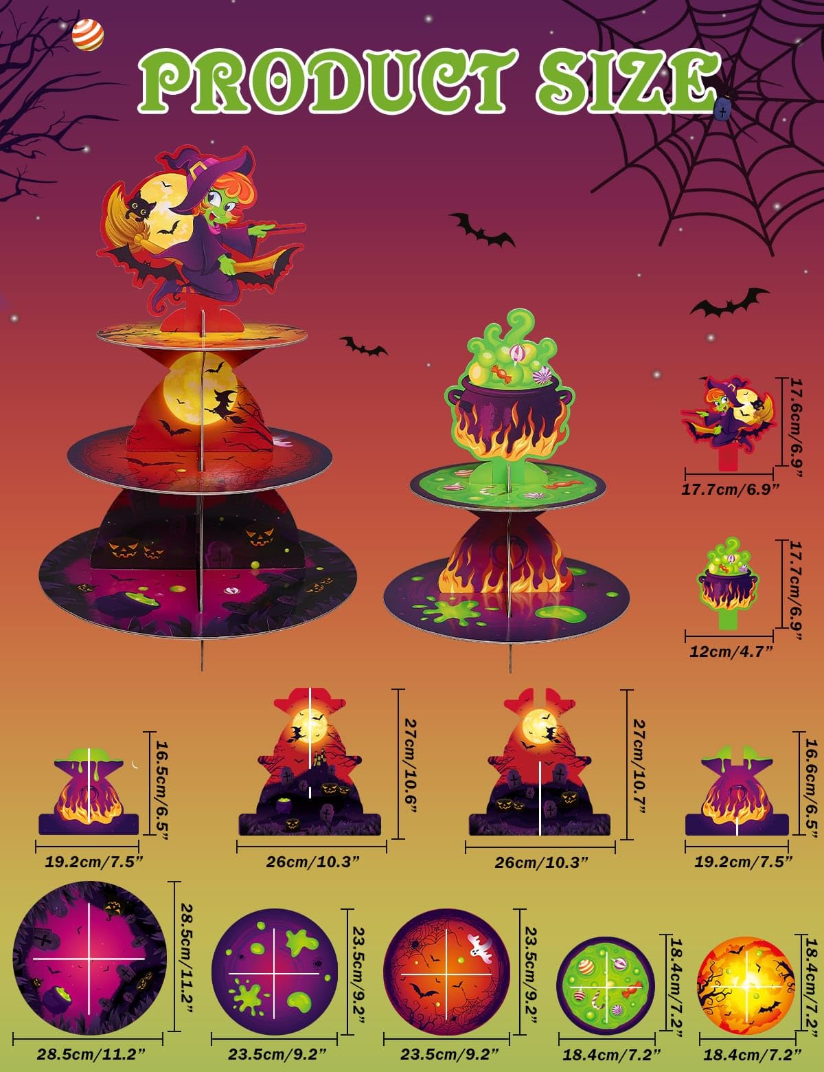 Halloween Cupcake Stand - 2 PCs Halloween Cake Stands Halloween Party Cupcake Decorations Disposable 3 Tier Tray Cake Decorations Kids Witch Halloween Birthday Dessert Tower Cupcake Display Stand