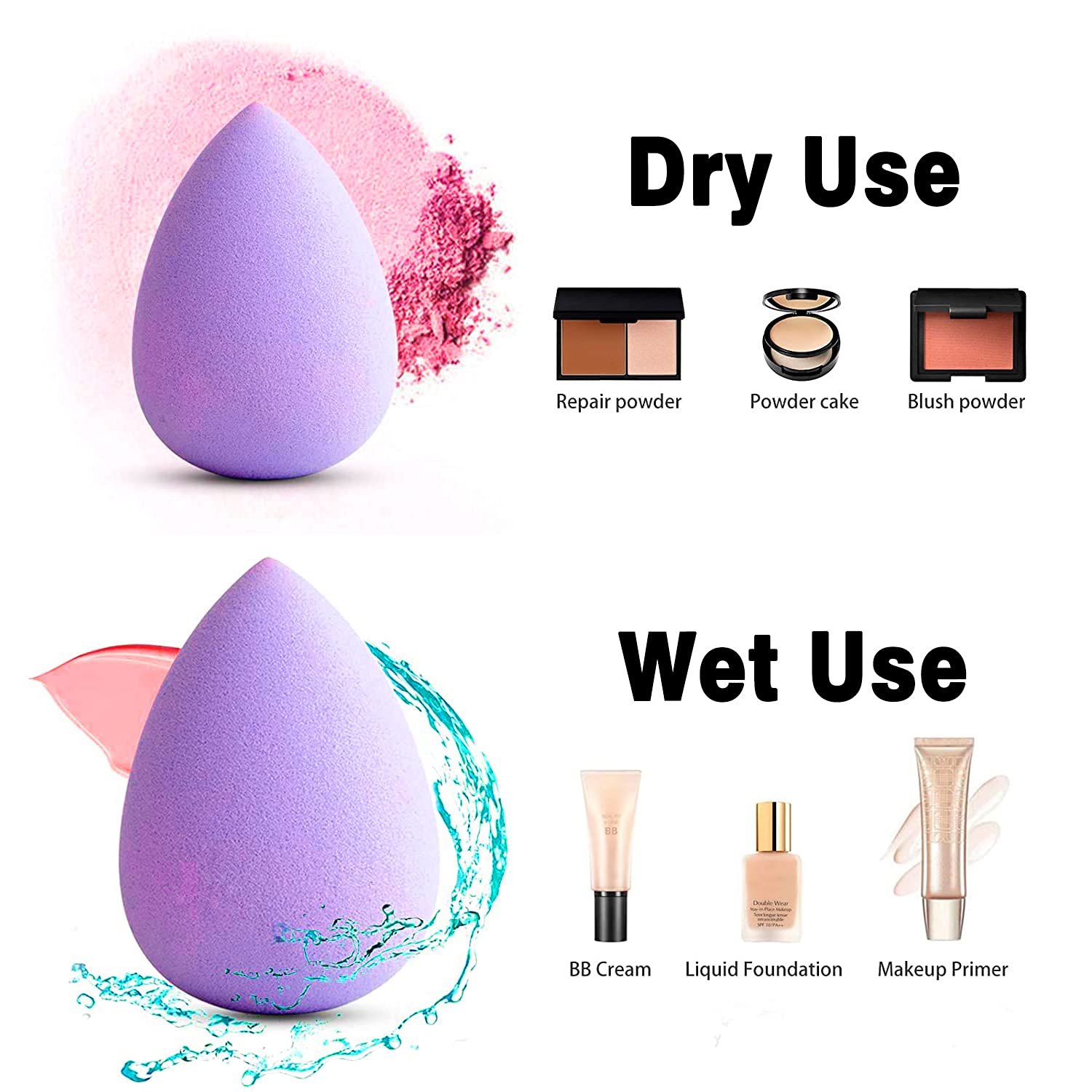 inexhaustibility 4PCS Makeup Sponge Egg Shape Beauty Sponge Set Dry & Wet Use Makeup Blender (Purple) for Cosmetic Liquid, Cream Powder with Holder Box