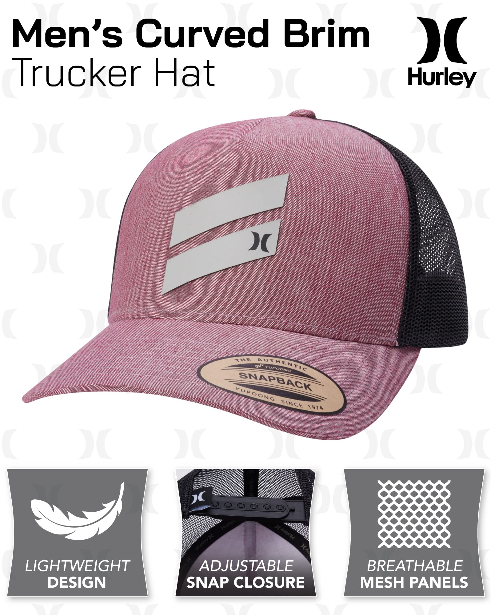 Hurley Men's Baseball Cap - Icon Slash Curved Brim Trucker Hat, Size One Size, Blue