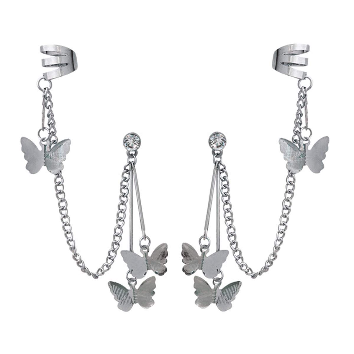 INENIMARTJ Butterfly Cuff Chain Earrings for Women, Tassel Ear Cuffs, 40mm Stud Earrings, Nickel-Free Alloy, Corrosion-Resistant, Lightweight
