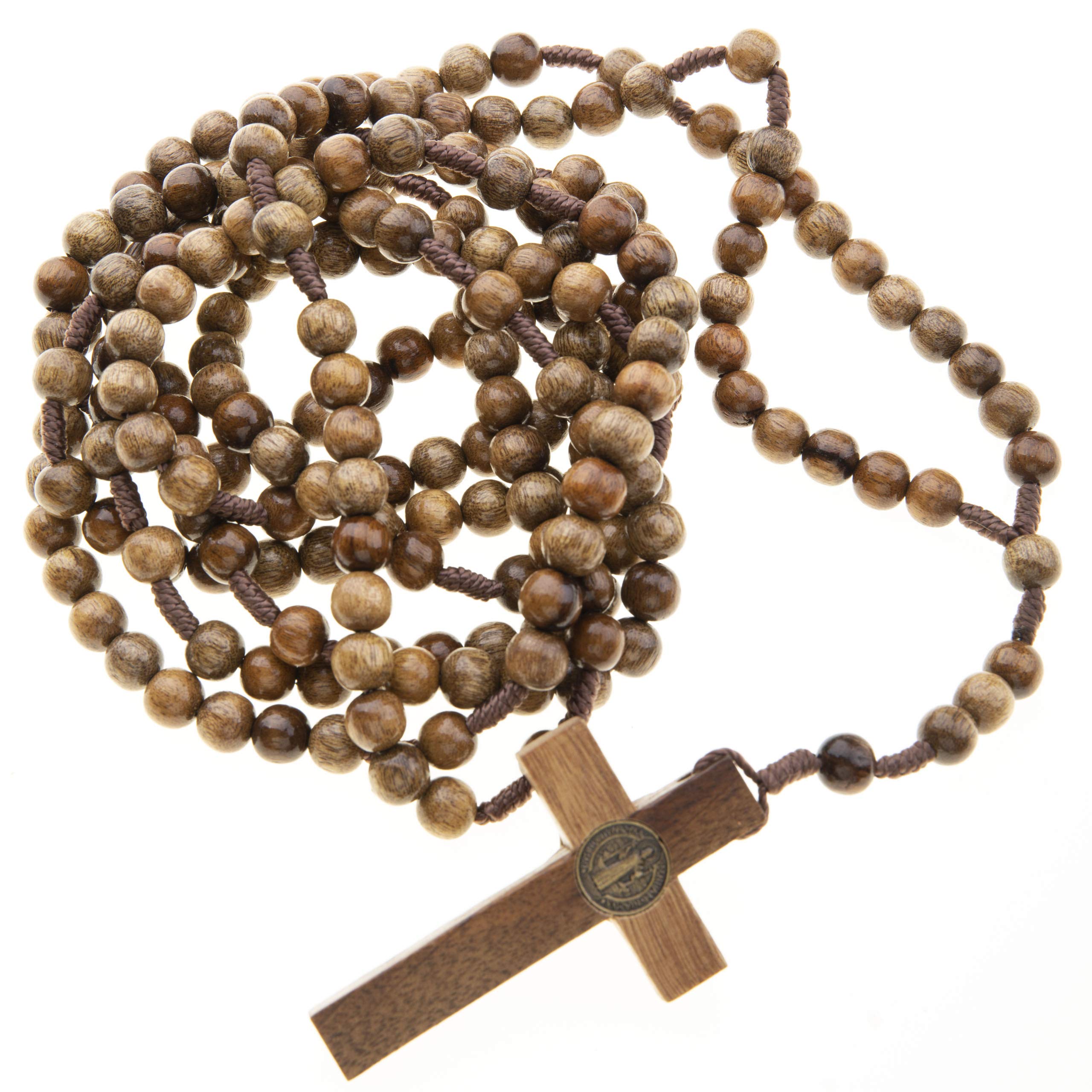 Iconeum 20 Decade Rosary Beads Catholic 7mm Brown Wood 43" Long on Durable Cord Wooden Crucifix