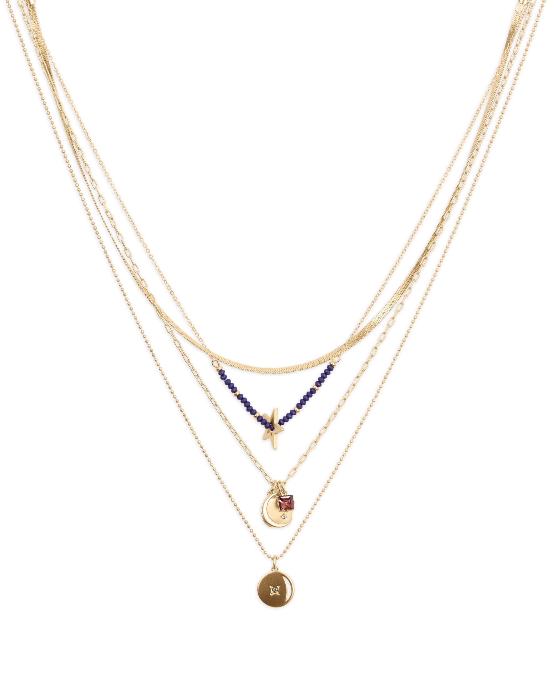 Lucky Brand Celestial And Beaded Layer Necklace,Gold,One Size