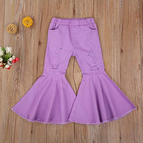 yuhappy Toddler Kid Baby Girls Denim Jeans Bell Bottom Flare Pants Leggings Trousers Special Two Layers Ruffle Pant (Purple,5-6X)