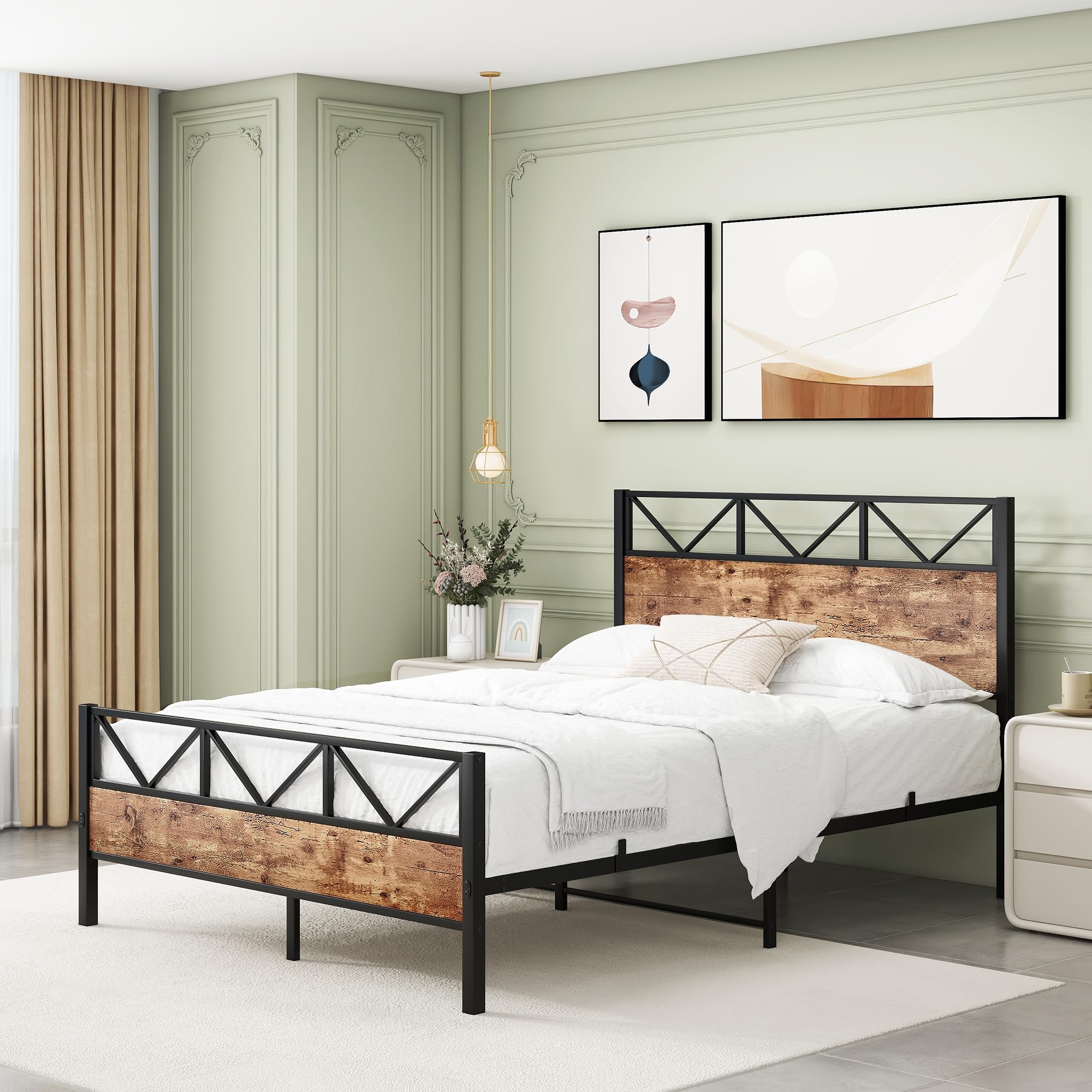 HOJINLINERO Queen Bed Frame with Tall Wood Headboard/Platform Bed Frame Queen No Box Spring Needed/Enhanced Support Leg Mattress Foundation/Noise Free/Easy Assembly/Black
