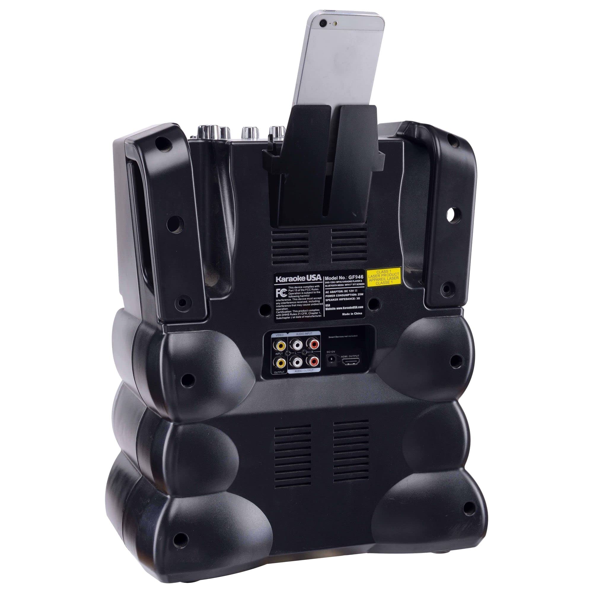Karaoke USA GF946 GF946 DVD/CD+G/MP3+G Bluetooth 35-Watt Karaoke System with 7-Inch TFT Digital Color Screen, LED Lights, HDMI Output, and 2 Microphones (Black)
