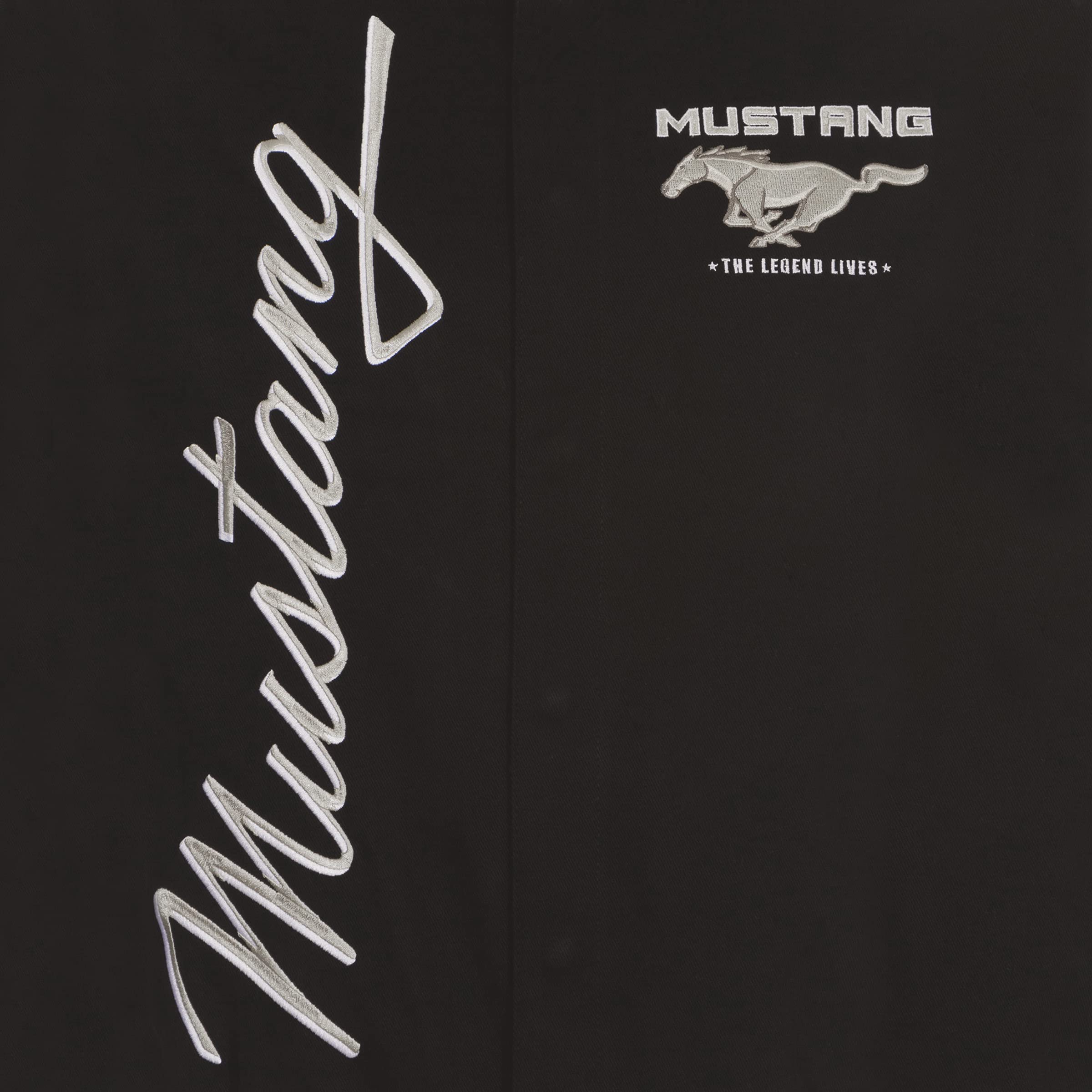 JH DESIGN GROUP Men's Ford Mustang Jacket an Embroidered Classic Twill Coat (BSC1 Black, Large)