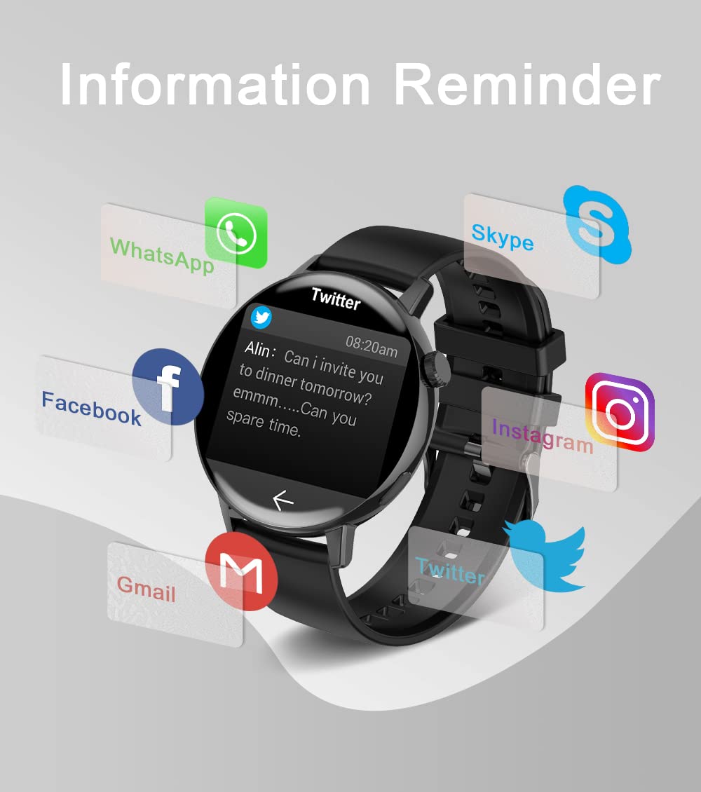 HOK Smart Watch 2023 Bluetooth Call & Text Receive/Dial Smartwatch for Android & iOS Phone with 1.32’ HD Screen Fitness Tracker with Heart Rate Sleep Monitor Pedometer Waterproof for Women Men(Black)