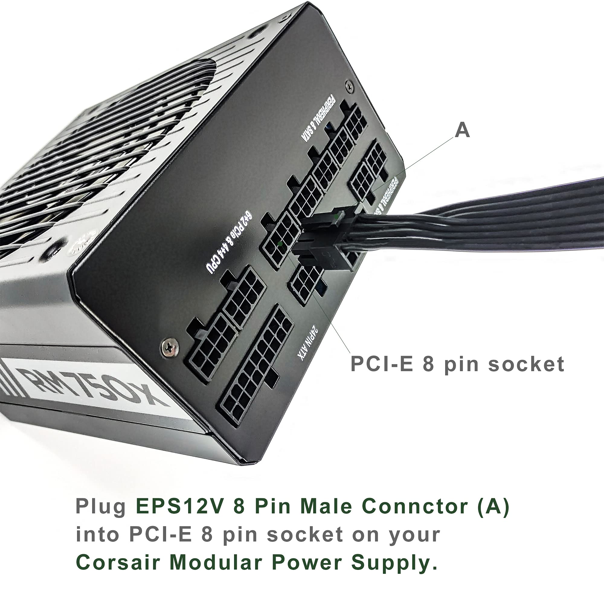 JZYMOD EPS/ATX 8 Pin to Dual PCIE 8 Pin (6+2) Power Cable only for Corsair Modular Power Supplies(25 + 9 inches)