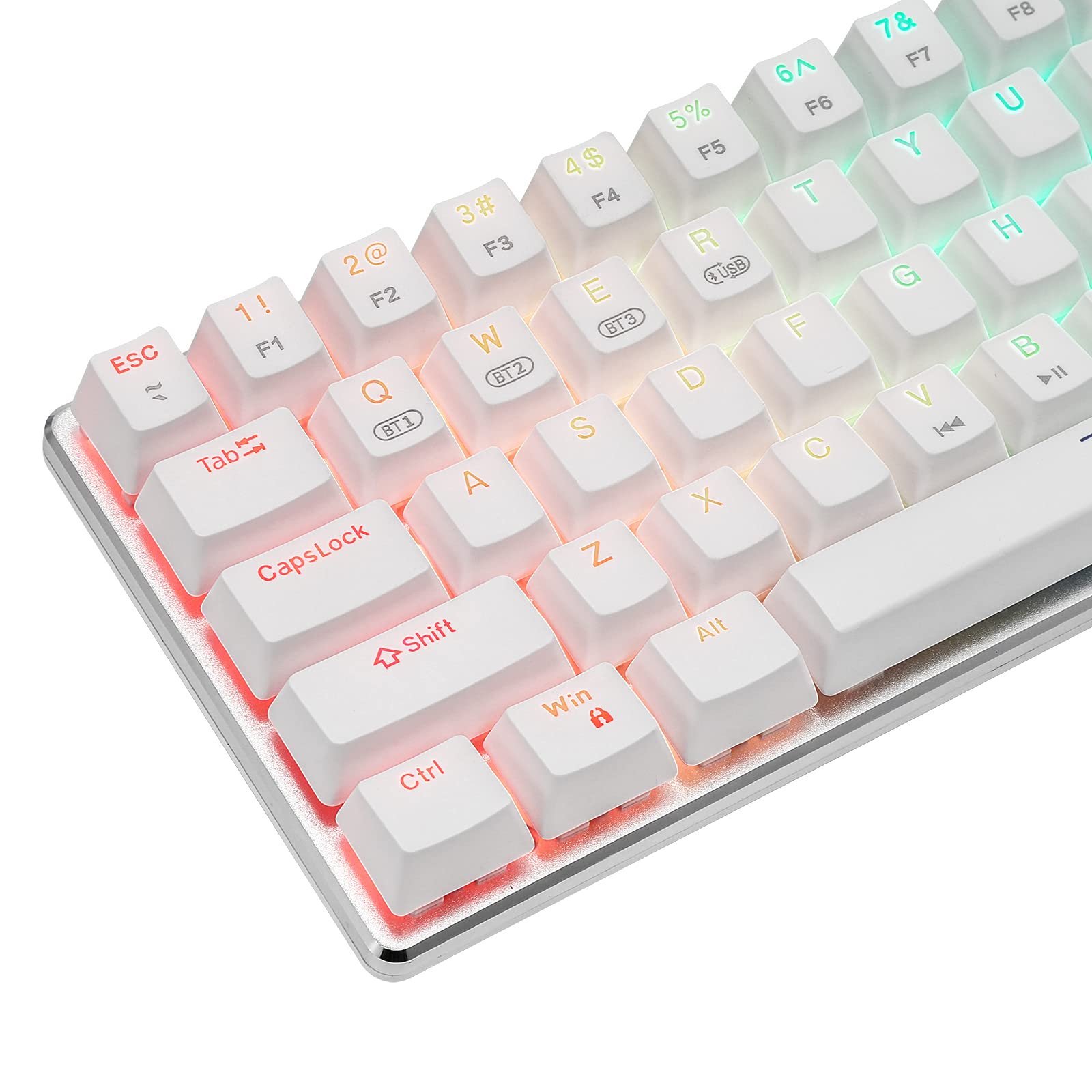 HUO JI 60% Compact RGB Wireless Mechanical Gaming Keyboard, Red Switches, Bluetooth 5.0, Wired Keyboard 71 Keys for PC Tablet Laptop Cell Phone, White