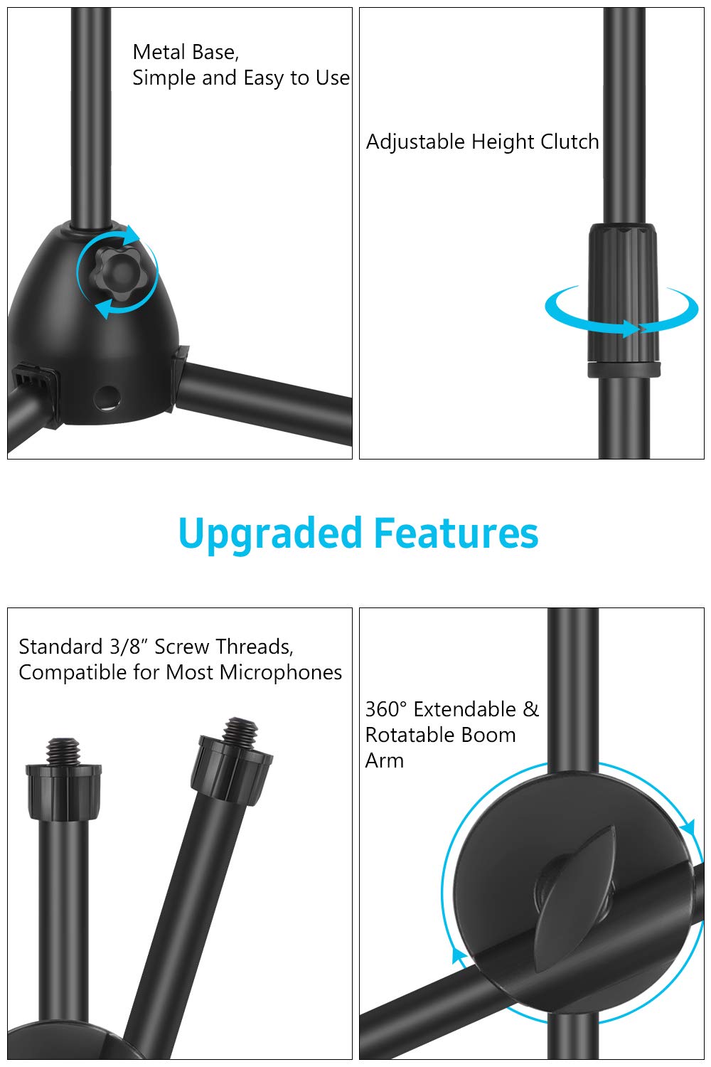 InnoGear Microphone Stand, Foldable Tripod Boom Stand Adjustable Height Heavy Duty Mic Boom Stand with Dual Mic Clip Holders and Metal Base for Singing, Speech, Stage, Outdoor Activities