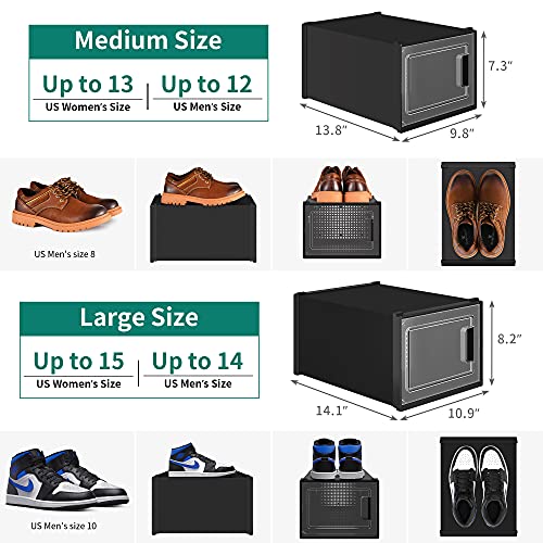 YITAHOME XL Shoe Storage Box, 18 PCS Shoe Storage Organizers Stackable Shoe Storage Box Rack Containers Drawers - Black (X-Large Szie-Fit for All Size Shoes)