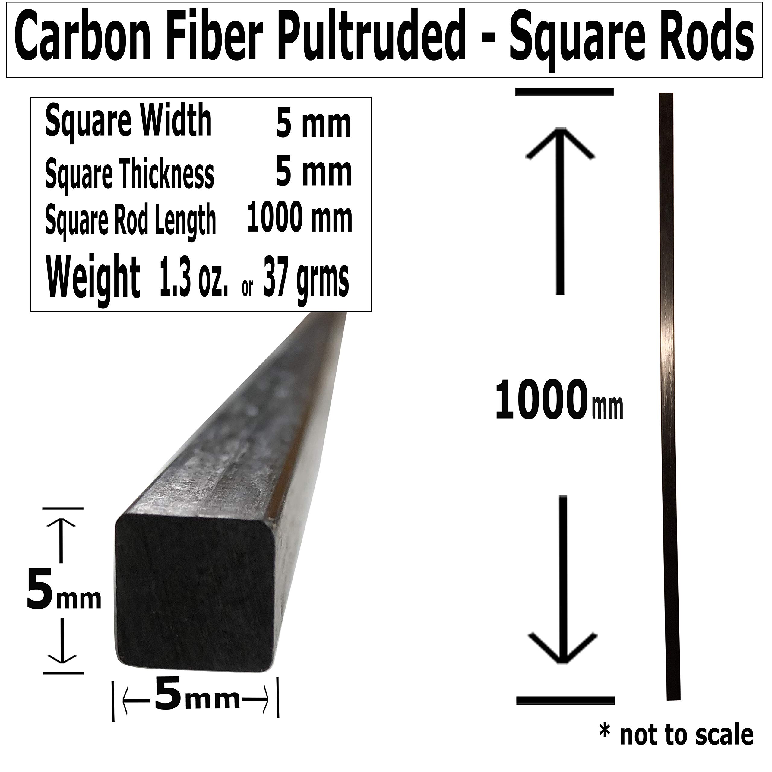 KARBXON β Square Carbon Fiber Rod - 5mm x 1000mm β Pultruded Square Solid Rod - Black Matte Finish - Pure Solid Carbon Fibre Square Tube shafts - for RC Planes-Drones, Boat DIY Craft Projects
