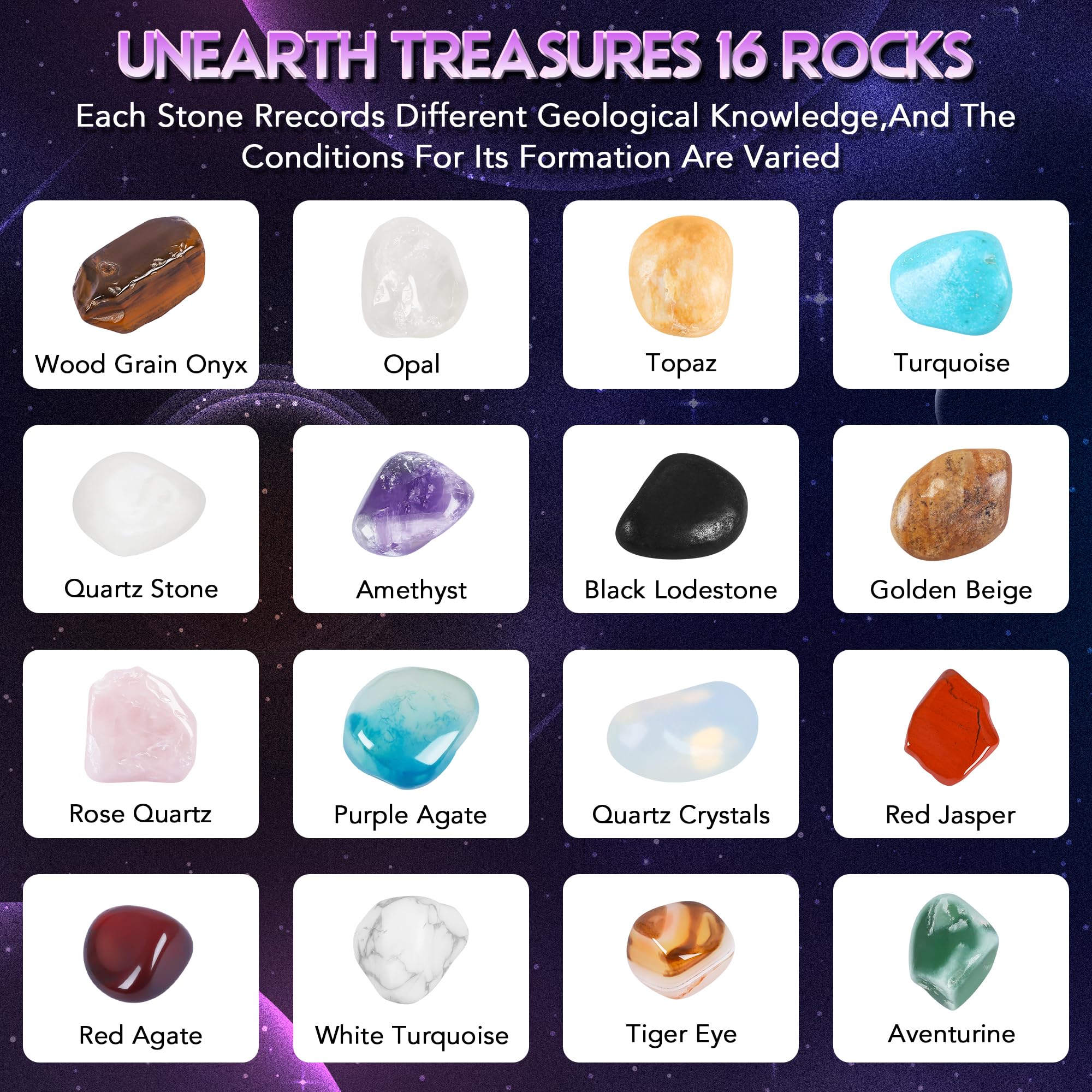 Junall Gemstone Dig Kit, Easter Egg Space Toys for Kids, Dig up 8 Planets Find 16 Gems & Explore Solar System, Science STEM Activities - Educational Gifts for Boys Girls Age 5 6 7 8 10+Year Old
