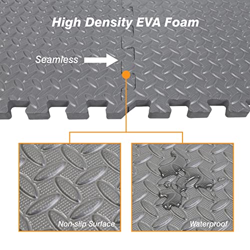 TCE AUPM002GY Interlocking Foam Mat Protective Exercise Workout Puzzle Floor Mat Tiles for Home Gym Equipment - 6 Pieces, 24 Square feet, Gray