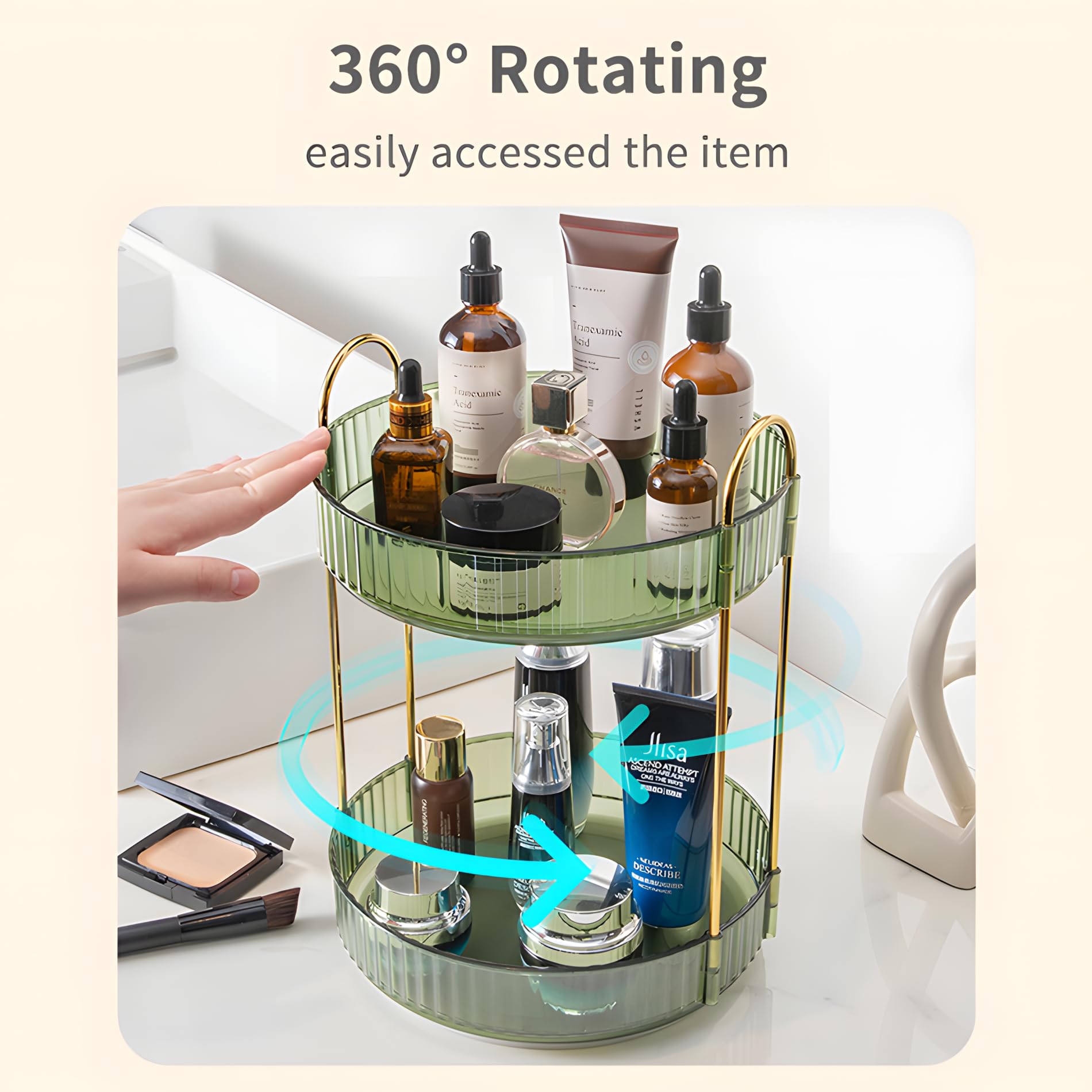 YJSMO 360-Degree Rotation Makeup Organizer Large Capacity Bathroom Countertop Organizer Countertop Perfume Tray for Cosmetic Storage Organizer Bathroom Shelf