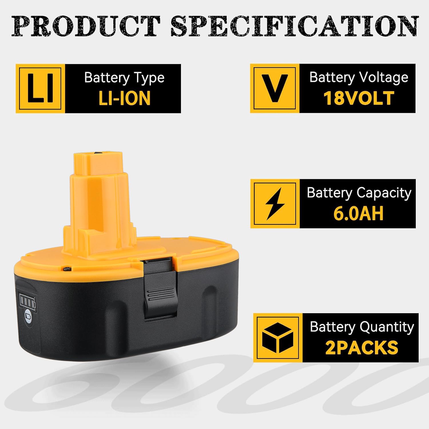 Xmenany 2Pack 6.0Ah Lithium ion DC9096 Battery Replacement for Dewalt 18V Battery XRP DC9098 DC9099 DE9096 DE9095 DW9096 DW9098 DW9095 DC9182