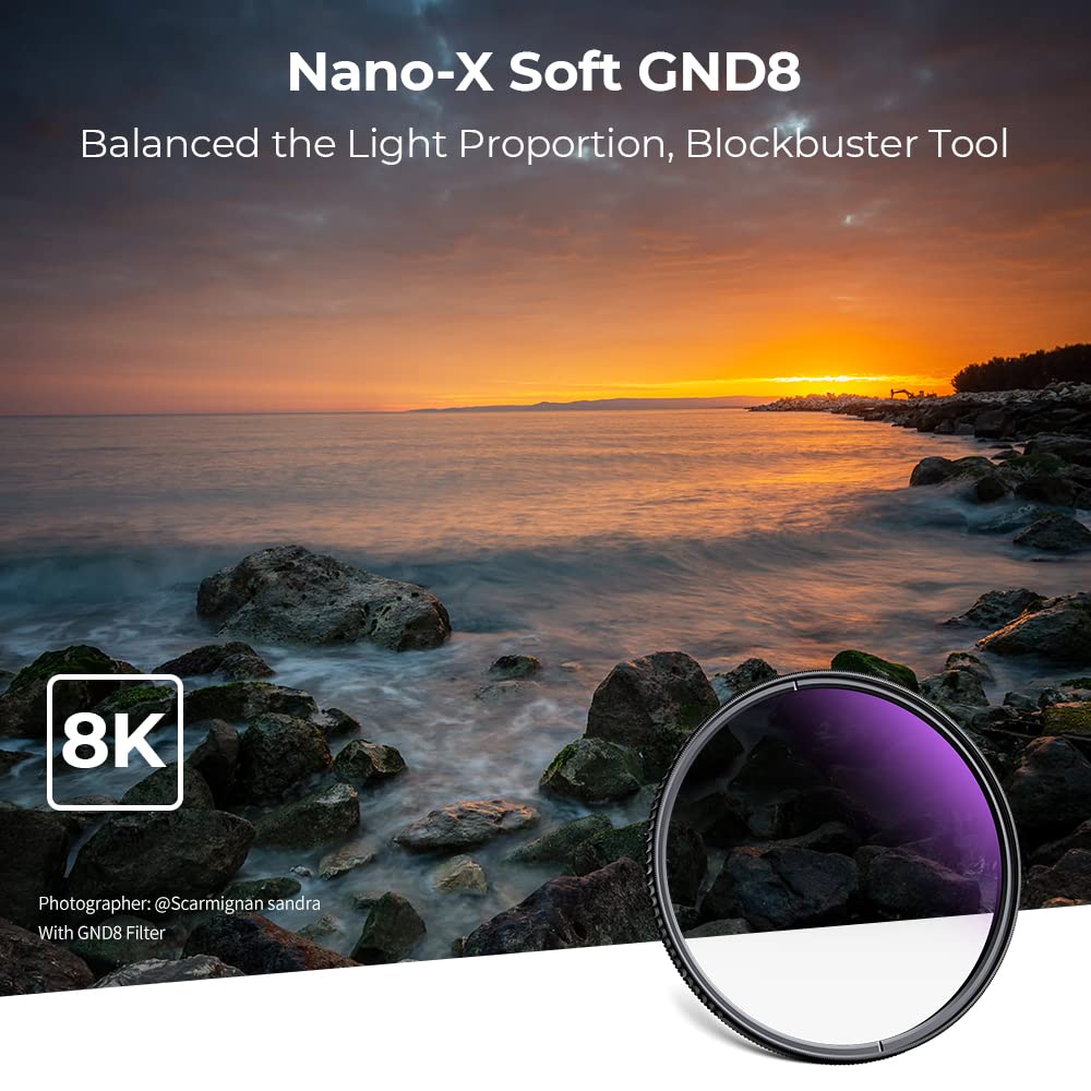 K&F Concept 77mm Soft GND8 (3 Stop) Lens Filter Soft Graduated Neutral Density Filter with 28 Multi-Layer Coatings for Camera Lens (Nano-X Series)
