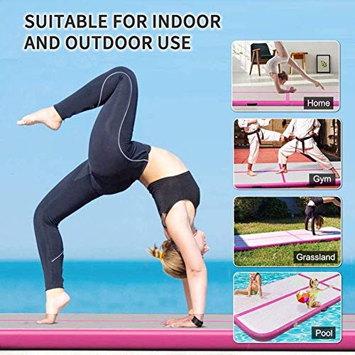 Inflatable Air Gymnastics Mat, 10ft/13ft/16ft/20ft Training Mat 4/8 inches Thickness Tumbling Mat with Electric Pump for Home/Gym/Outdoor-pink-3-10