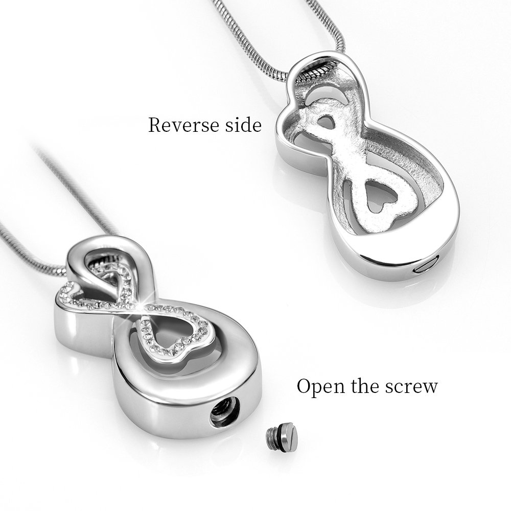Infinity Love Urn Pendant Stainless Steel Snake Chain Cremation Jewelry for Ashes for Woman Free Filling Tools Include