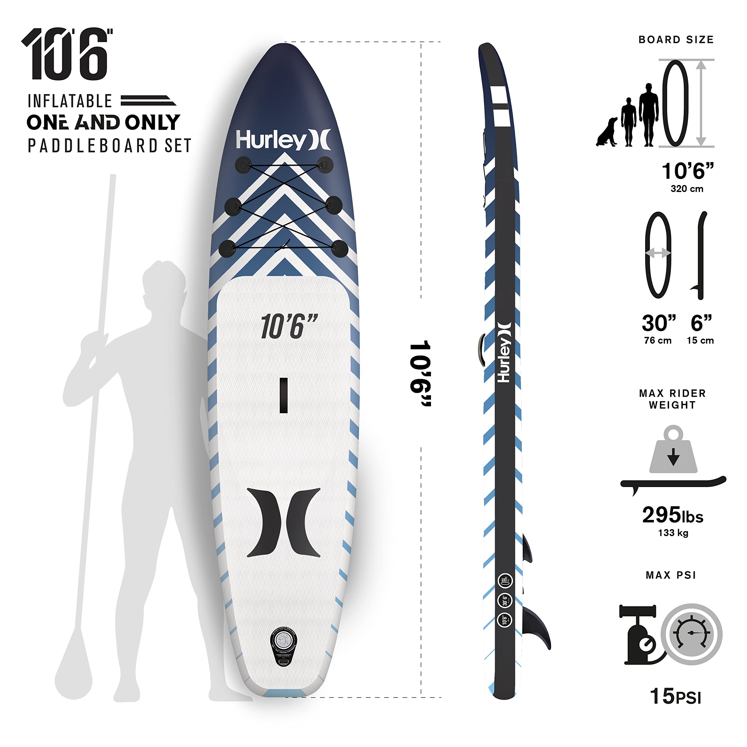 Hurley Advantage 10 feet 6 inch Stand Up Paddle Board with Backpack, Air Pump, Adjustable Floating Paddle, Coiled Leash, Fin and Repair Kit (Outsider)