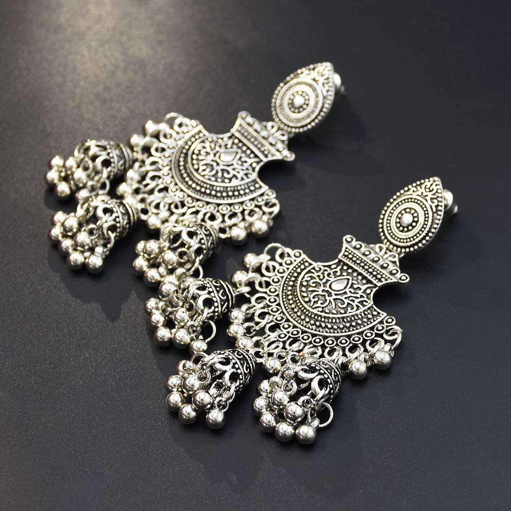 Jhumka Tassel Drop Earrings Bridal Dangle For Women Ethnic Afghan Silver Oorbellen Vintage Boho Tribal Egypt Nepal Gypsy Jewelry (Silver)