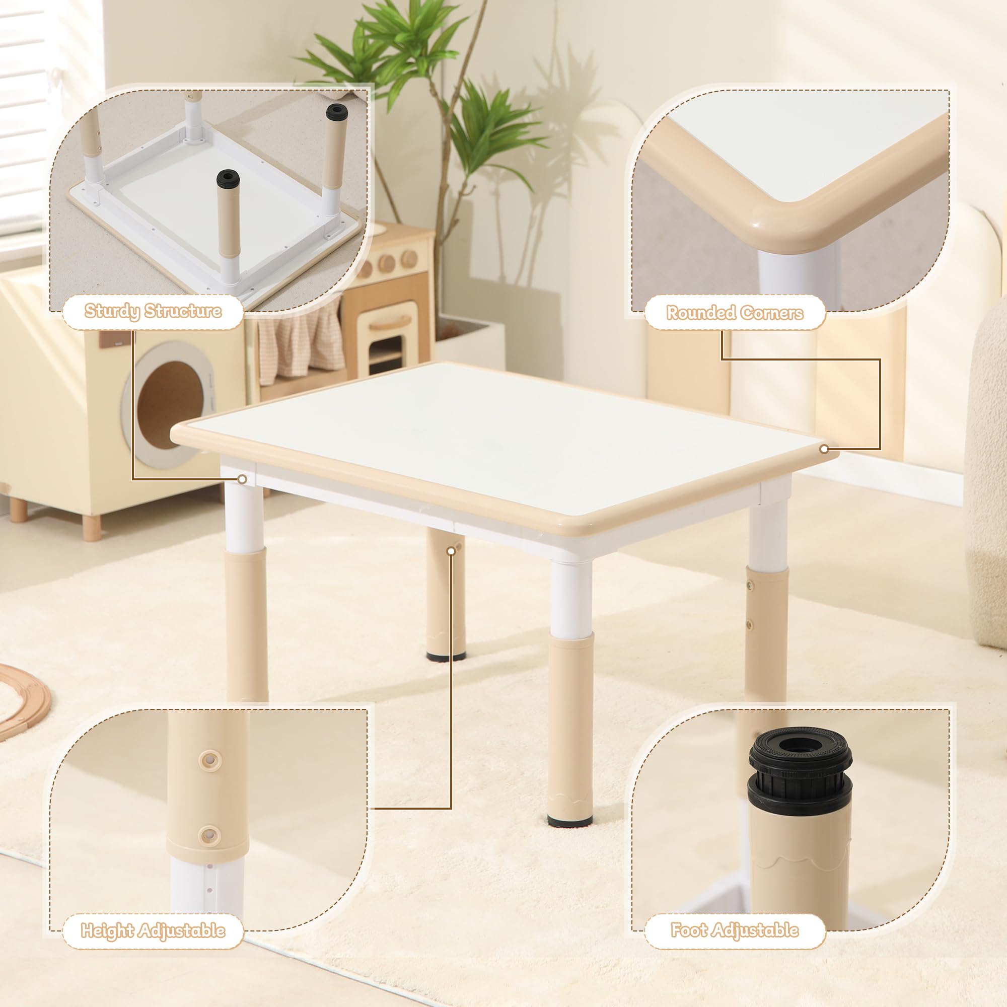 SINKIPA Kids Table and 2 Chairs Set, Height Adjustable Toddler Table and Chairs, Graffiti Desktop Kids Study Table with Anti-Slip Foot Covers, Children Activity Table for Ages 2-10