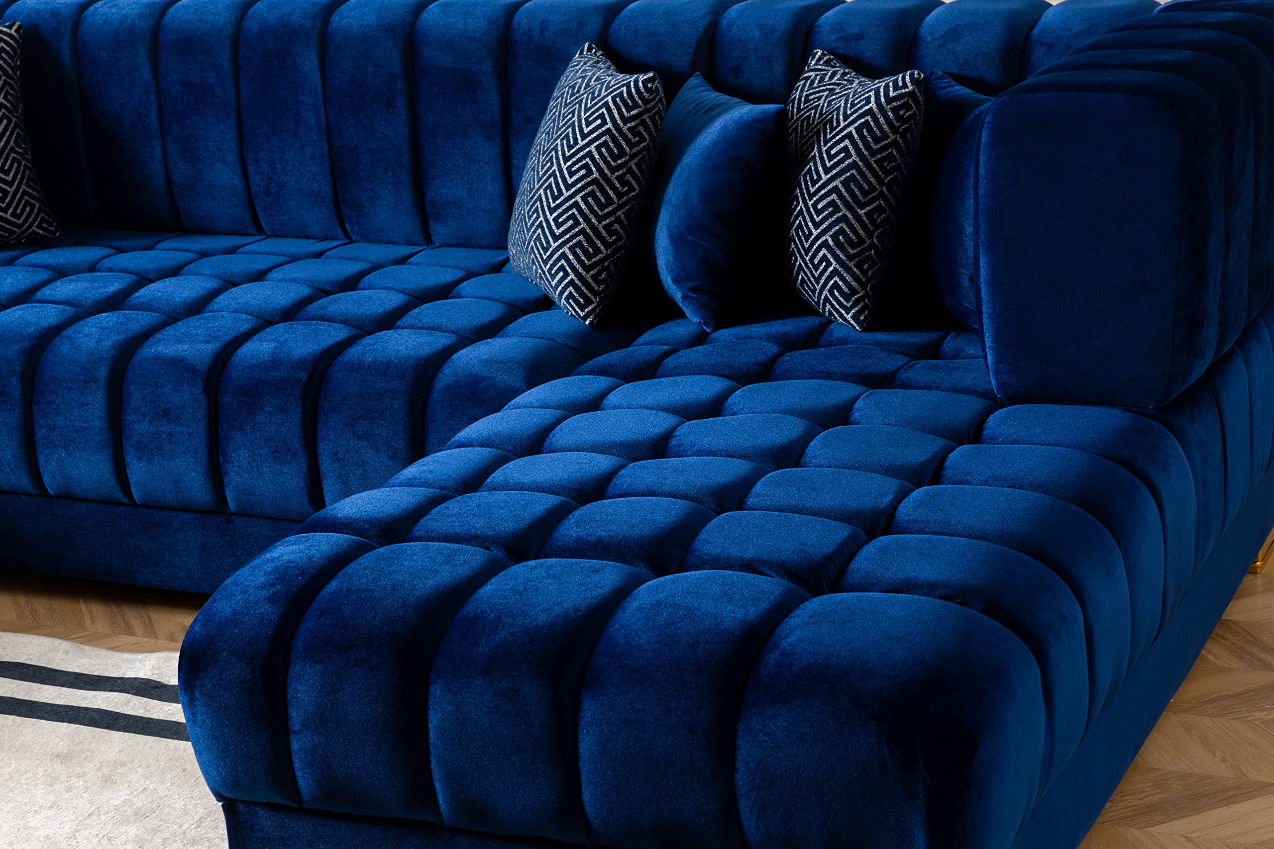 STAFFORA Sectional Sofa, Double Chaise Oversized U Shaped Couch, Ariana 7 Seater Velvet Sofa for Living Room (Blue)