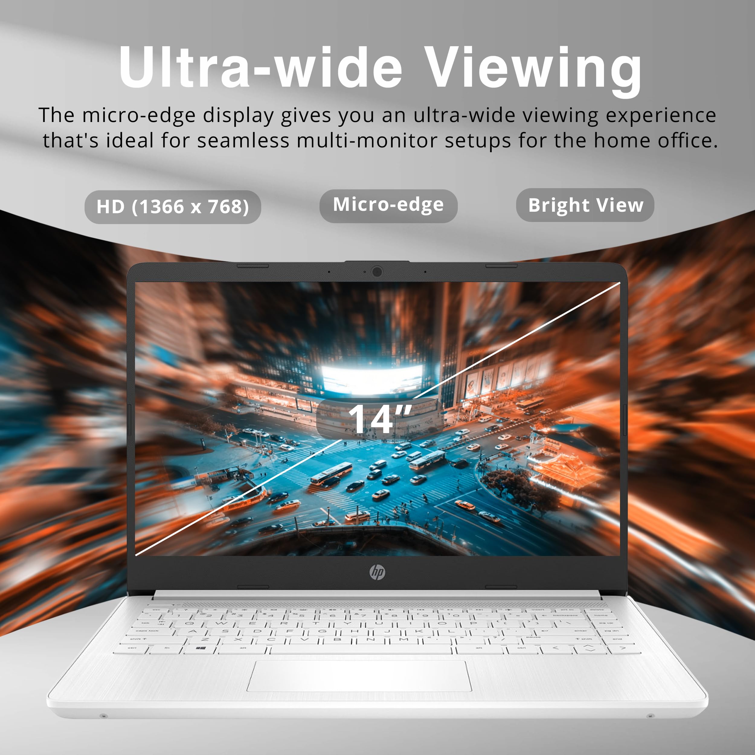HP Stream 14'' HD Laptop, Intel Celeron N4020 Dual-core Processor, 8GB DDR4 RAM, 64GB eMMC, 1 Year Office 365, Webcam, HDMI, Windows 10S, White, 32GB Hotface USB Card