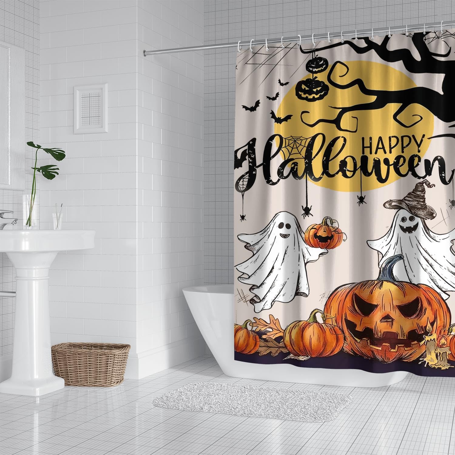 Halloween Shower Curtain for Bathroom Happy Halloween Shower Curtains with Hooks for Halloween Decoration 72X72 Inch