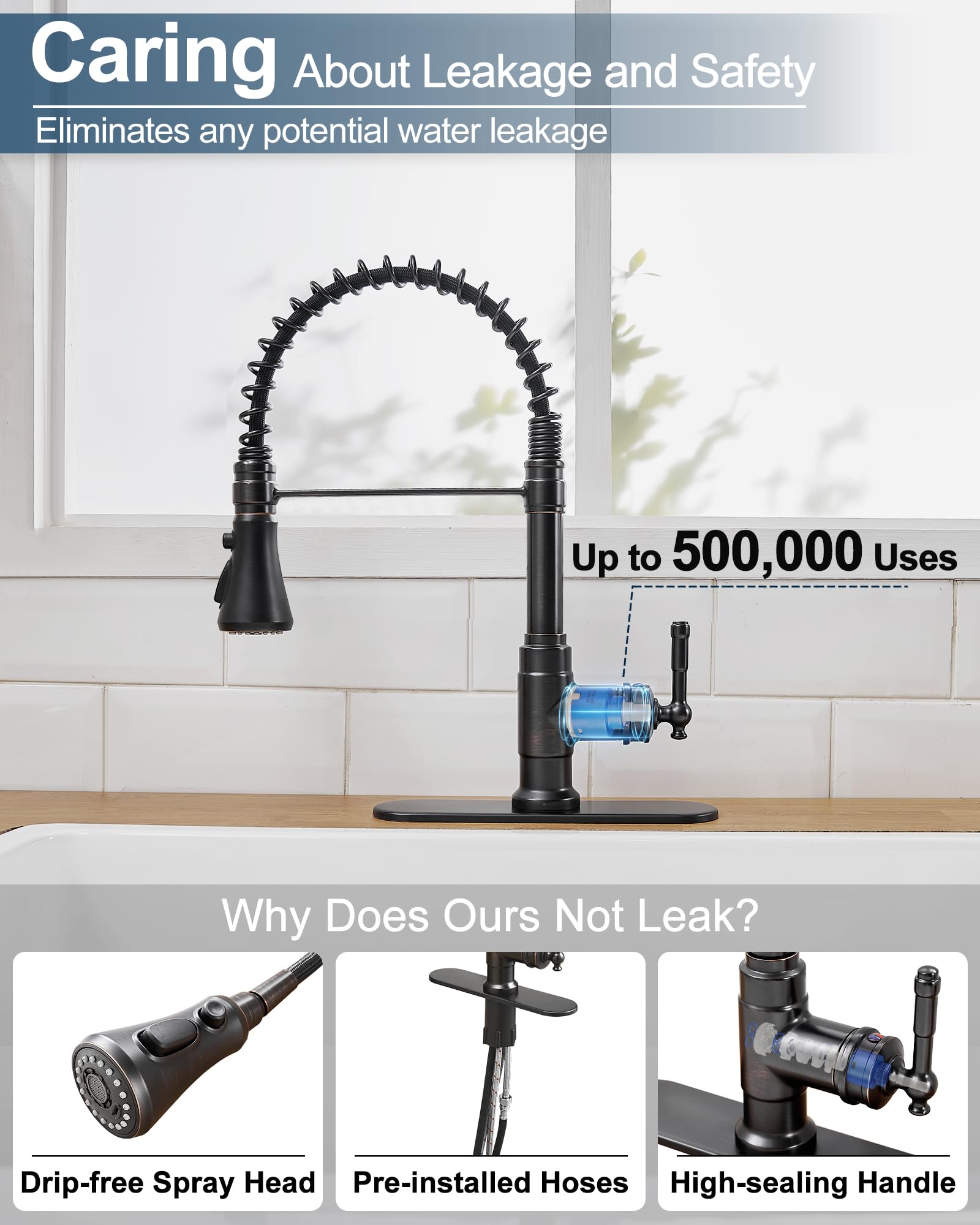 HOIGY Oil Rubbed Bronze Kitchen Faucet 3 Hole or 1 Hole, 3-Function Pull-Down Sprayer Kitchen Faucets, Sink Faucet Kitchen, Single Handle Spring Kitchen Sink Faucet with Deck Plate for Farmhouse