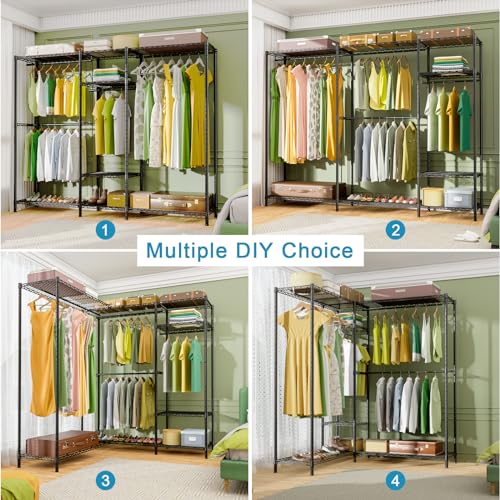 Ulif L2 Heavy Duty L-Shaped Garment Rack, 5-Tier Freestanding Clothes Rack with Shelves, Closet Organizer Storage System for Corner and Small Bedroom, 44"W x 43.3"L x 77.6"H, Max Load 802 LBS, Black
