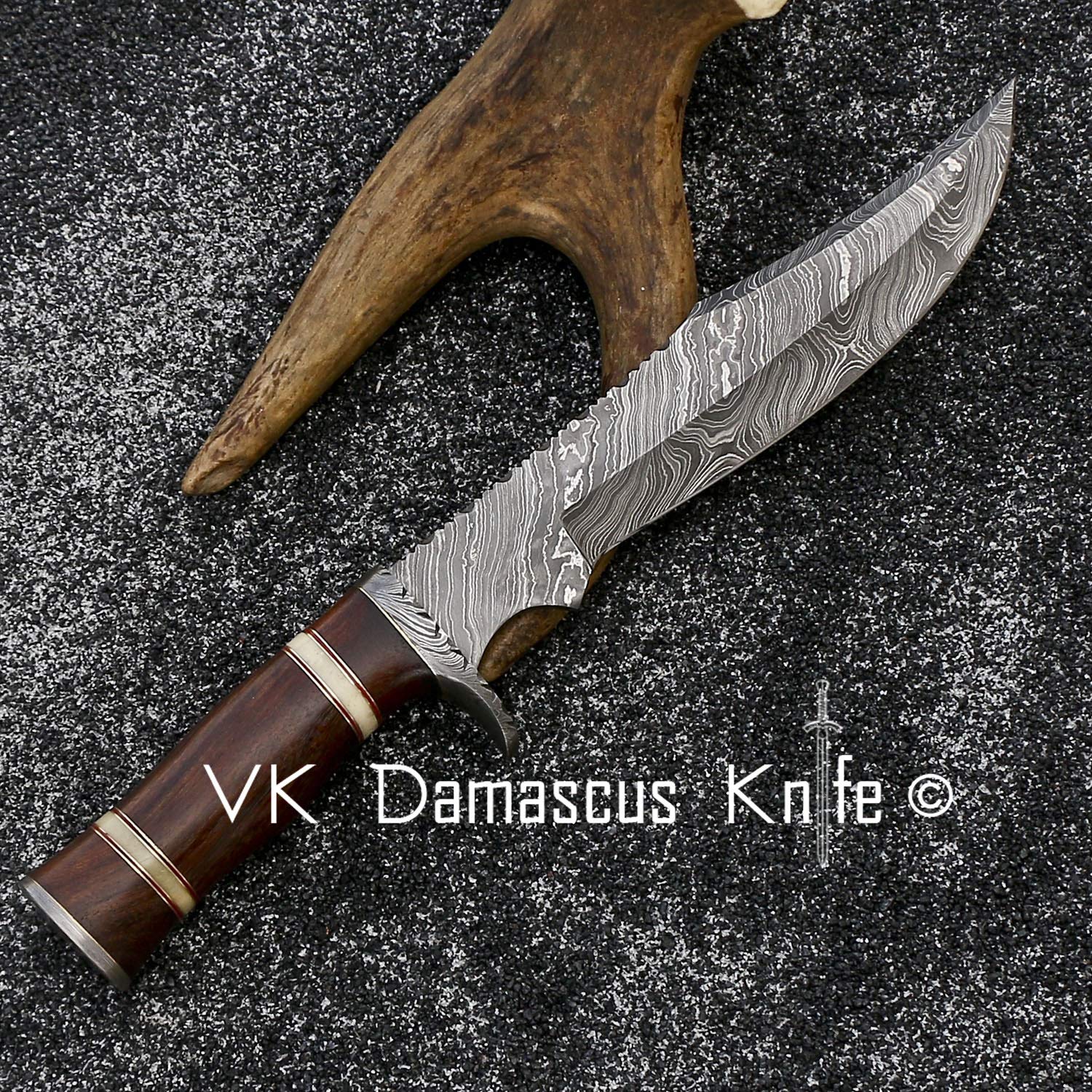 JNR Traders Damascus Steel Fixed Blade Hunting Knife with Leather Sheath -3083