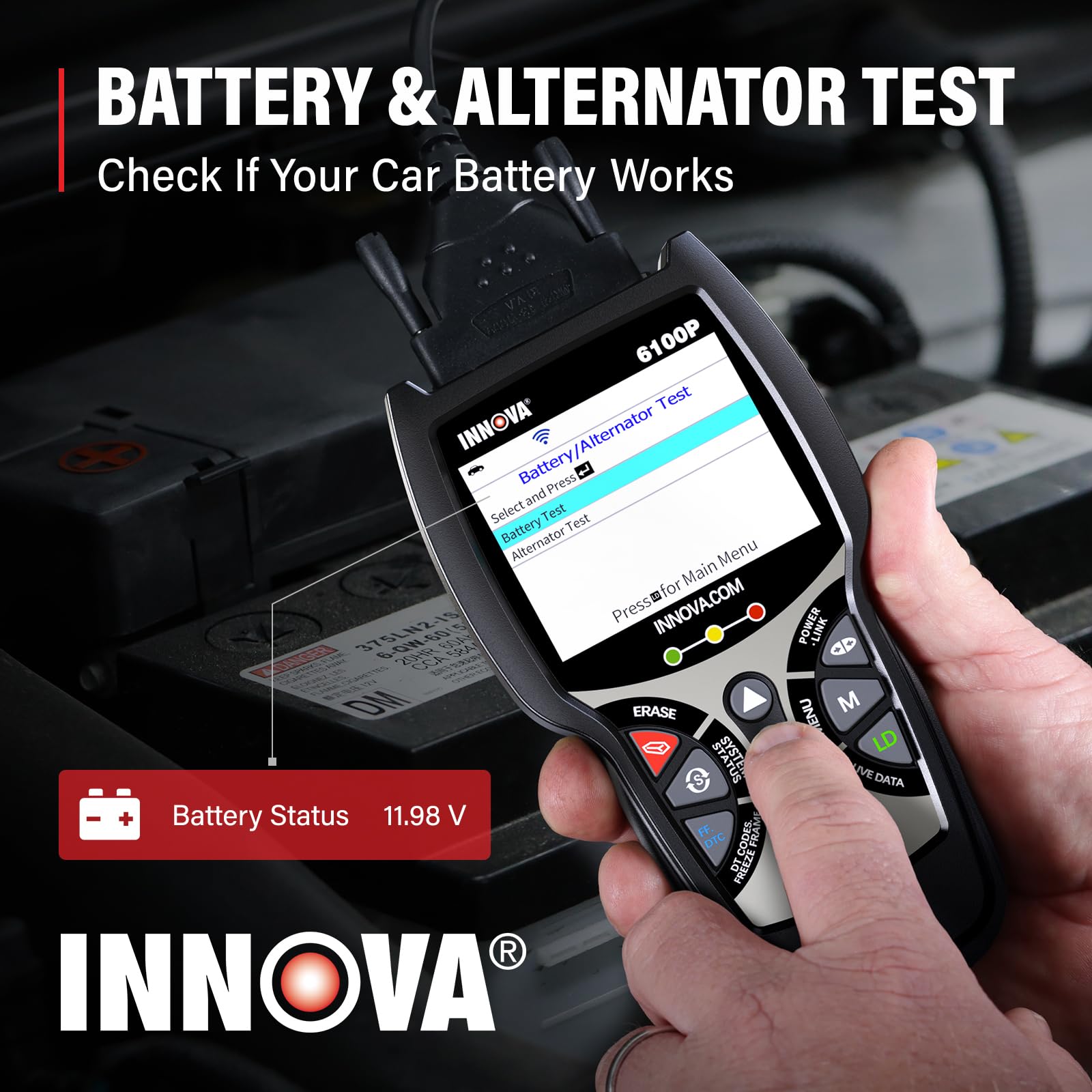 INNOVA 6100P OBD2 Scanner ABS SRS Transmission, Car Code Reader Diagnostic Scan Tool with Oil Reset, Battery & Alternator Test, Full OBD II, Live Data