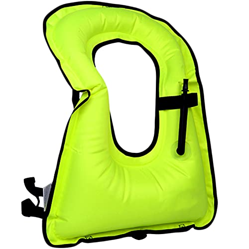 Inflatable Snorkel Vest for Adults, Adjustable Light Snorkeling Jackets Safety Vests for Diving, Snorkeling, Swimming, Surfing (Up to 200 lbs Loading)
