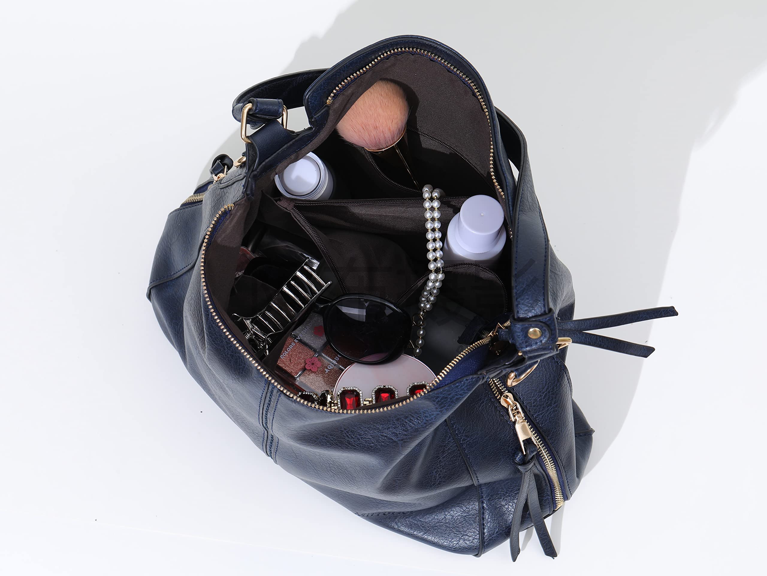 MIRRORLET Women’s Long Handle Bag (BLUE) Tote Bags for Women with three ZIPPERED POCKETS. Shoulder bag for working and informal activities. (Environmentally friendly non leather from animals’ skin).