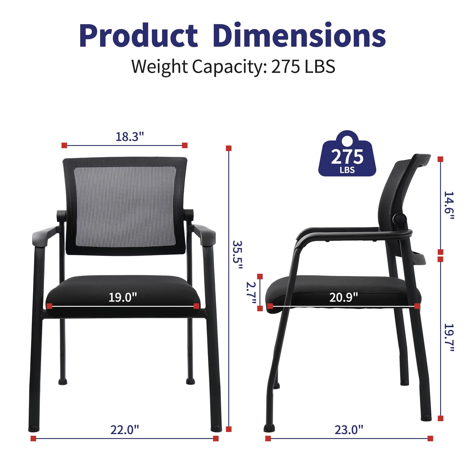 KLASIKA Desk Chair No Wheels with Adjustable Mesh Backrest, Arm Chair with Ergonomic Lumbar Support and Thickened Seats Cushion, Waiting Room Chairs for Office School Church Guest Reception