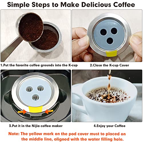 Stainless Steel Reusable K Cups Compatible with Ninja Dual Brew Coffee Maker, K Cup Reusable Coffee Pods,Permanent Reusable Coffee Filters for Ninja CFP201 CFP 300 CFP301 CFP305 CFP307 CFP400 (1Pack)