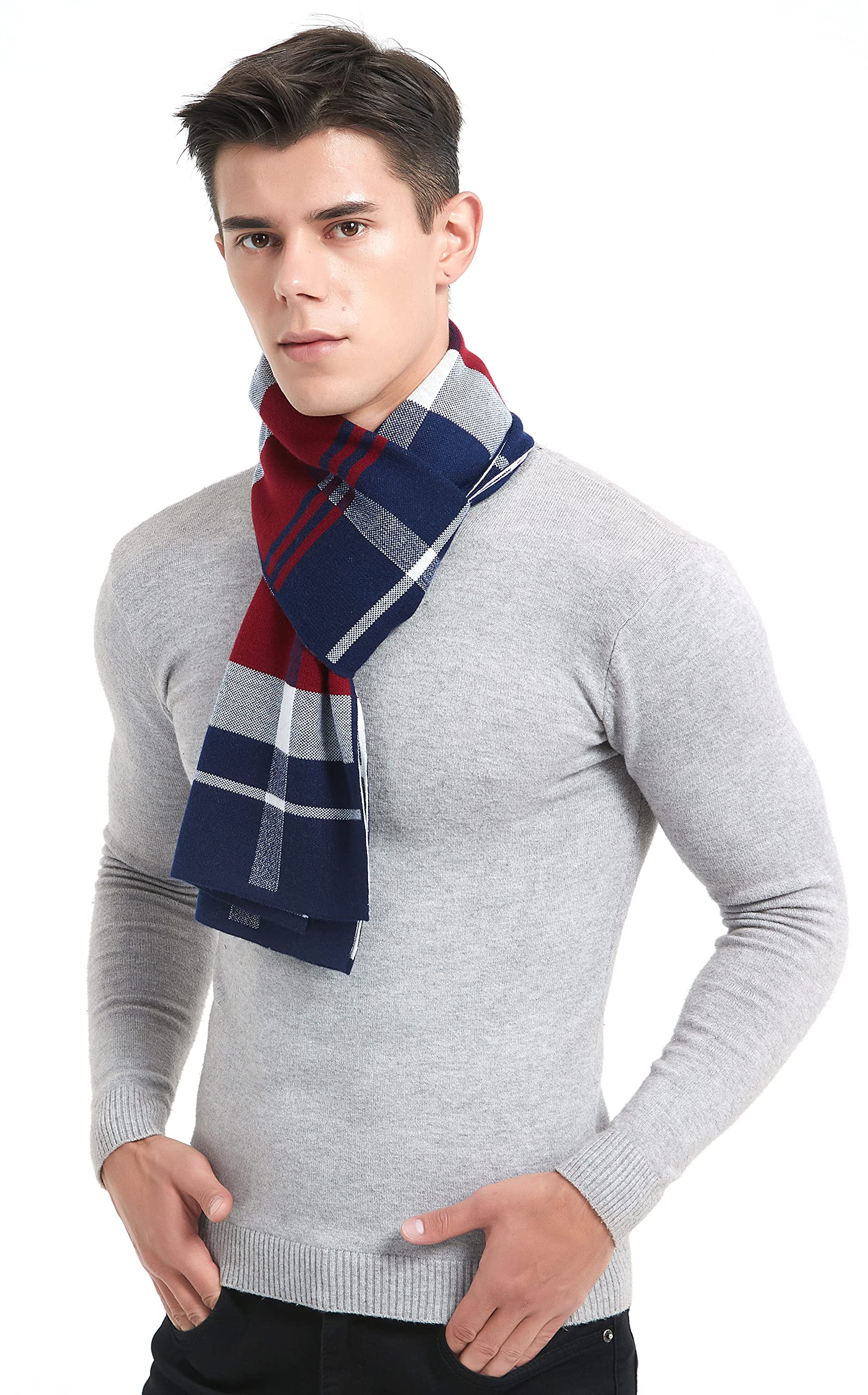 Mens Scarves Classic Winter Plaid Scarf Soft Warm Scarf Wool Scarf Knitted Soft Warm Neckwear