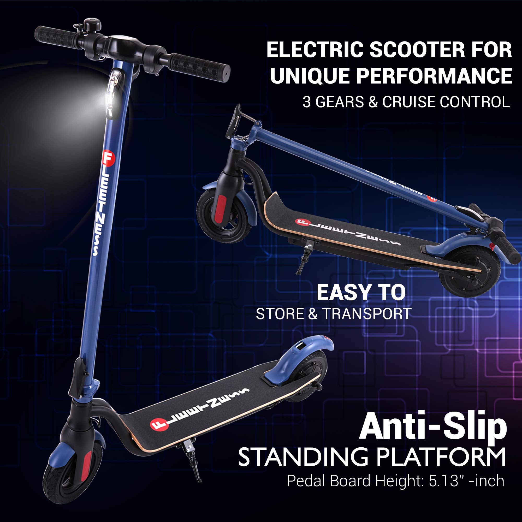 Hurtle Upgraded Portable Folding Electric Scooter - Foldable Commuter Scooter W/ 250w Motor, Inflatable Tire, LED Display, 3 Speed Up to 15.5mph, 15 Miles Range, Hand Brakes - for Adult & Kids S10