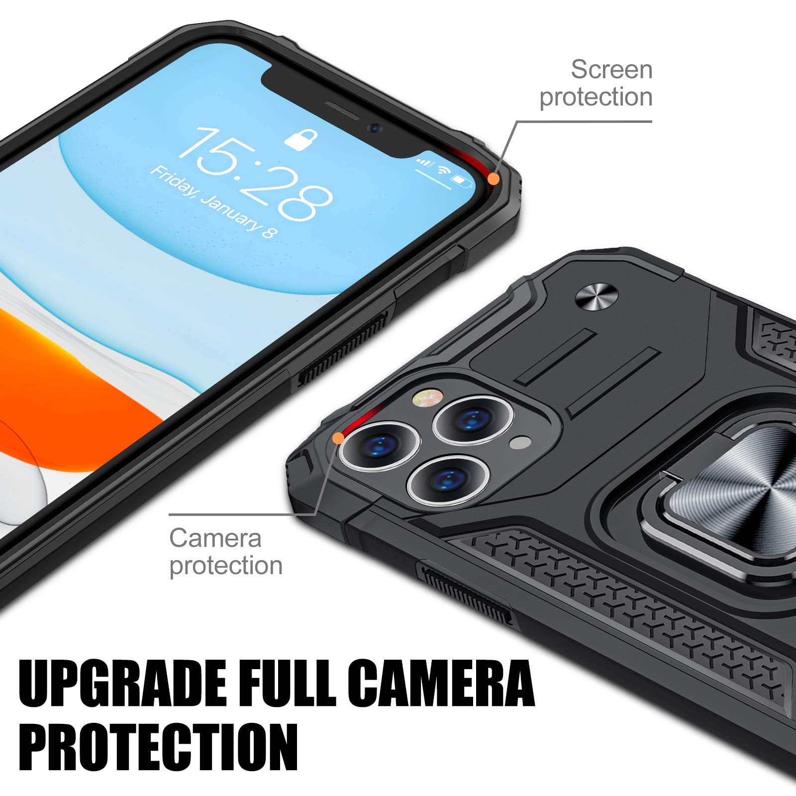 JAME Case for iPhone 11 Pro Max Case with [Tempered-Glass Screen Protector 2Pcs], Military-Grade Drop Protection, Shockproof Protective 11 ProMax Case, with Ring Kickstand for iPhone 11 Pro Max Purple