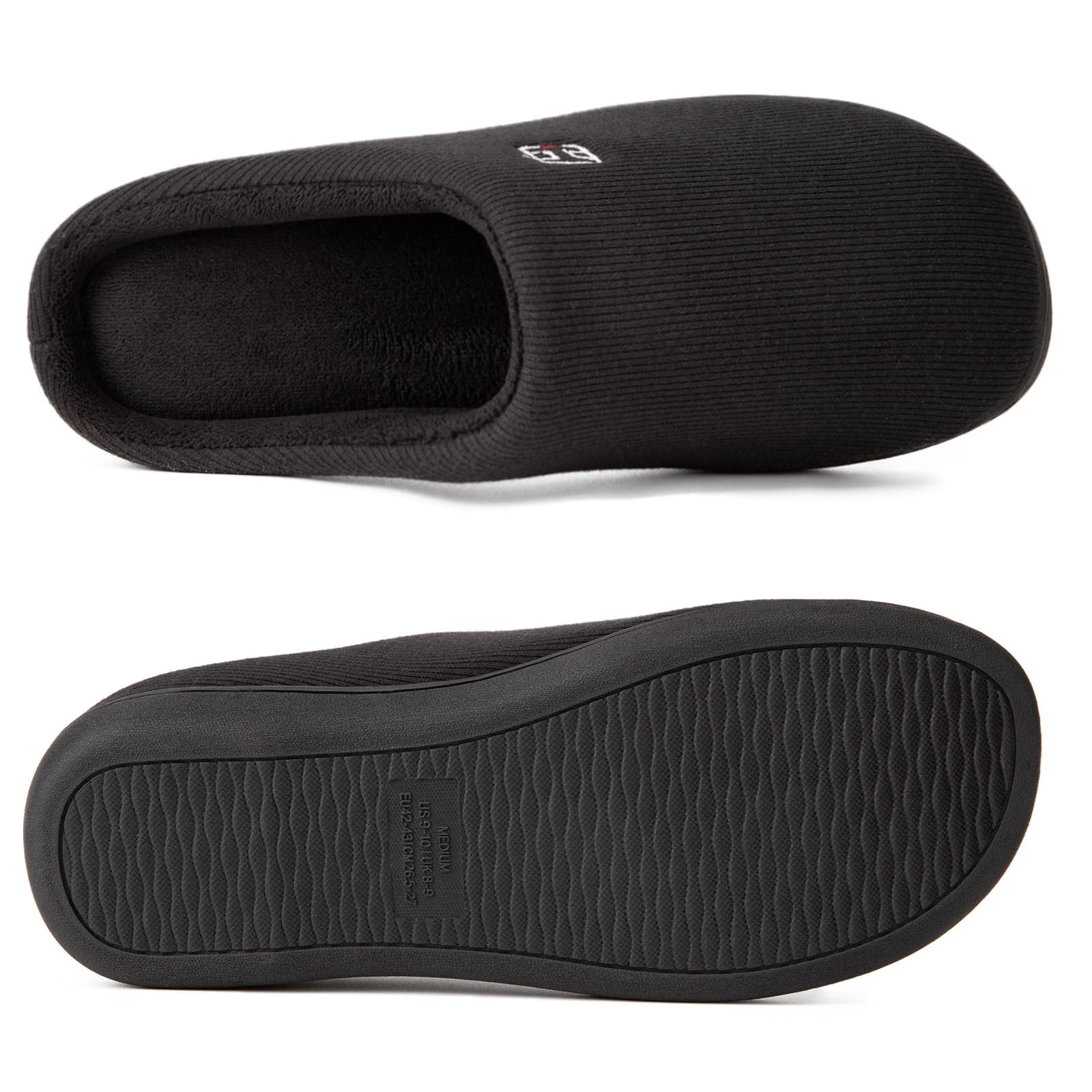 HomeIdeas Men's Coral Fleece Lining with High Density Memory Foam Classicism Slip-on Slipper (US Men's Size 11-12, Dark Gray