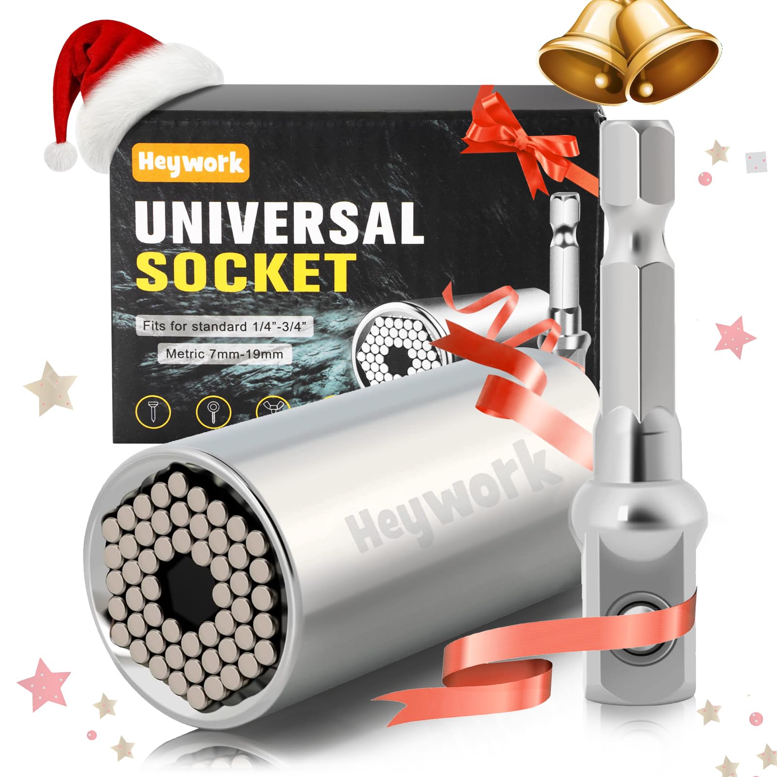 Heywork Universal Socket Tools Gifts for Men Dad, Birthday Gifts Super Socket with Power Drill Socket Adapter, Cool Gadgets for Men/Dad/Women/Husband 1/4"-3/4"(7-19mm)-Gift Box