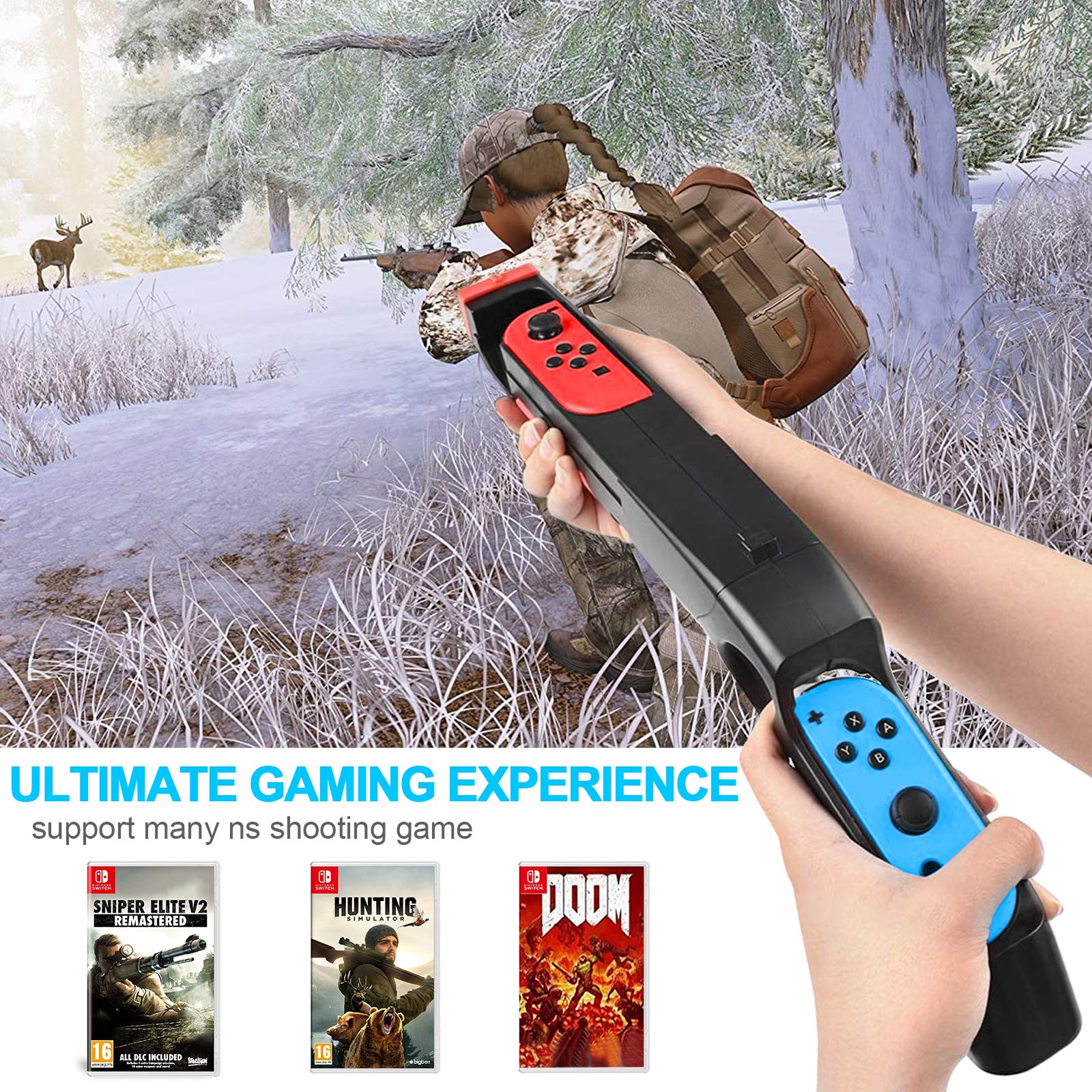 INFURIDER Game Gun Controller for Nintendo Switch Hunting Game,Handle Grips Compatible for Joy-con Shooting Games,Gunshot Controller Adapt for Other Shooting Game on Switch