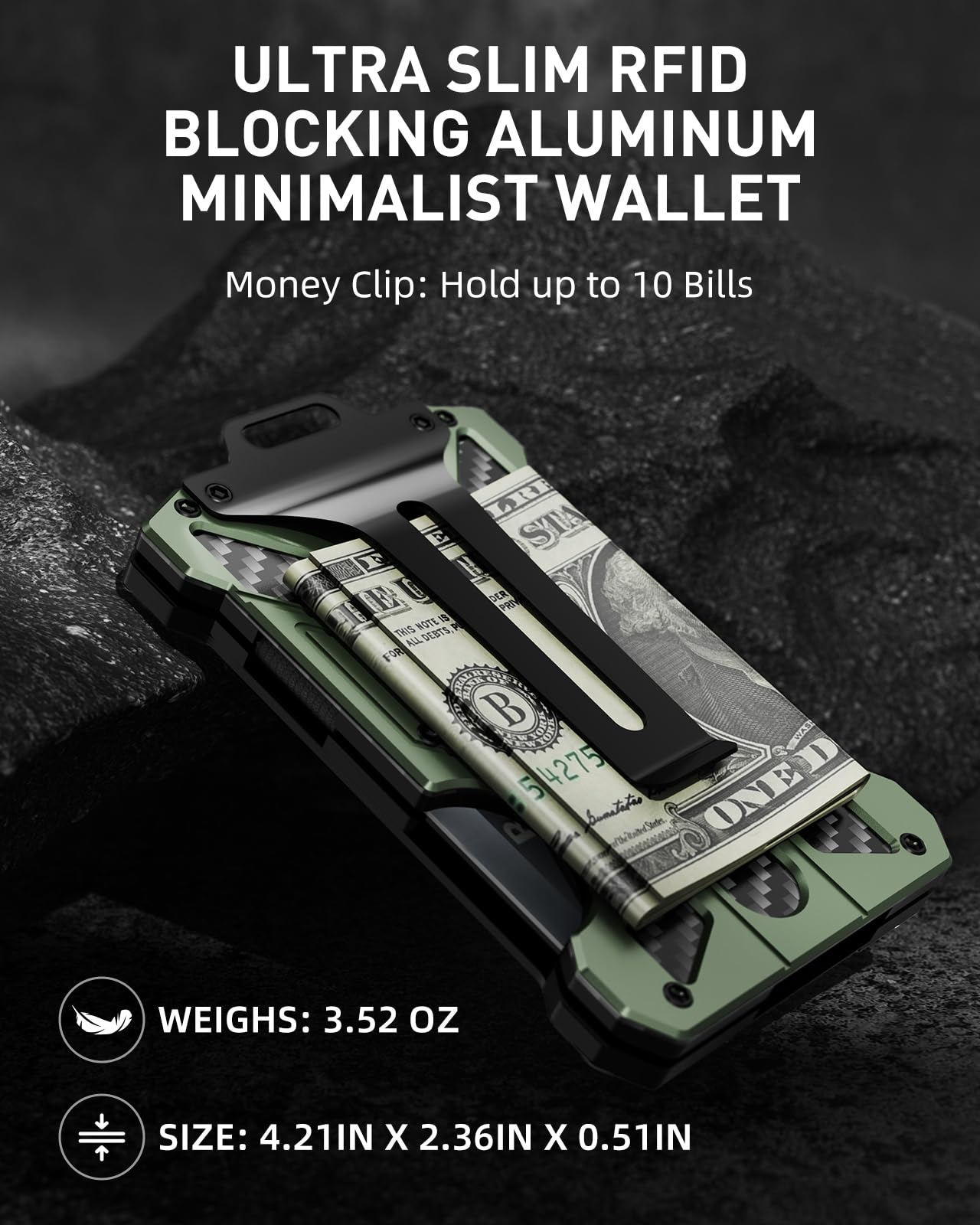Keymarx Metal Wallet for Men Minimalist Slim RFID Blocking Front Pocket Tactical Carbon Fiber wallet Card Holder with Money Clip (Bluestone)