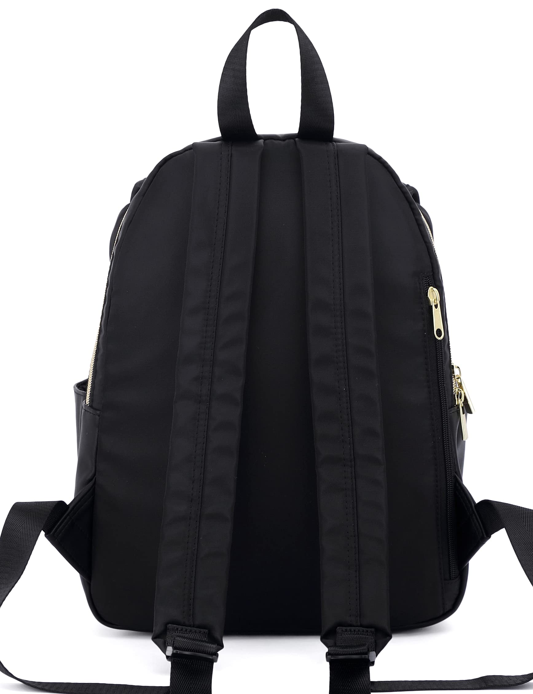 Kah&Kee Backpack for Women Fashion Waterproof School Bag Multiple Compartments 10 Pockets Fake-Leather Nylon Stitching (Black)