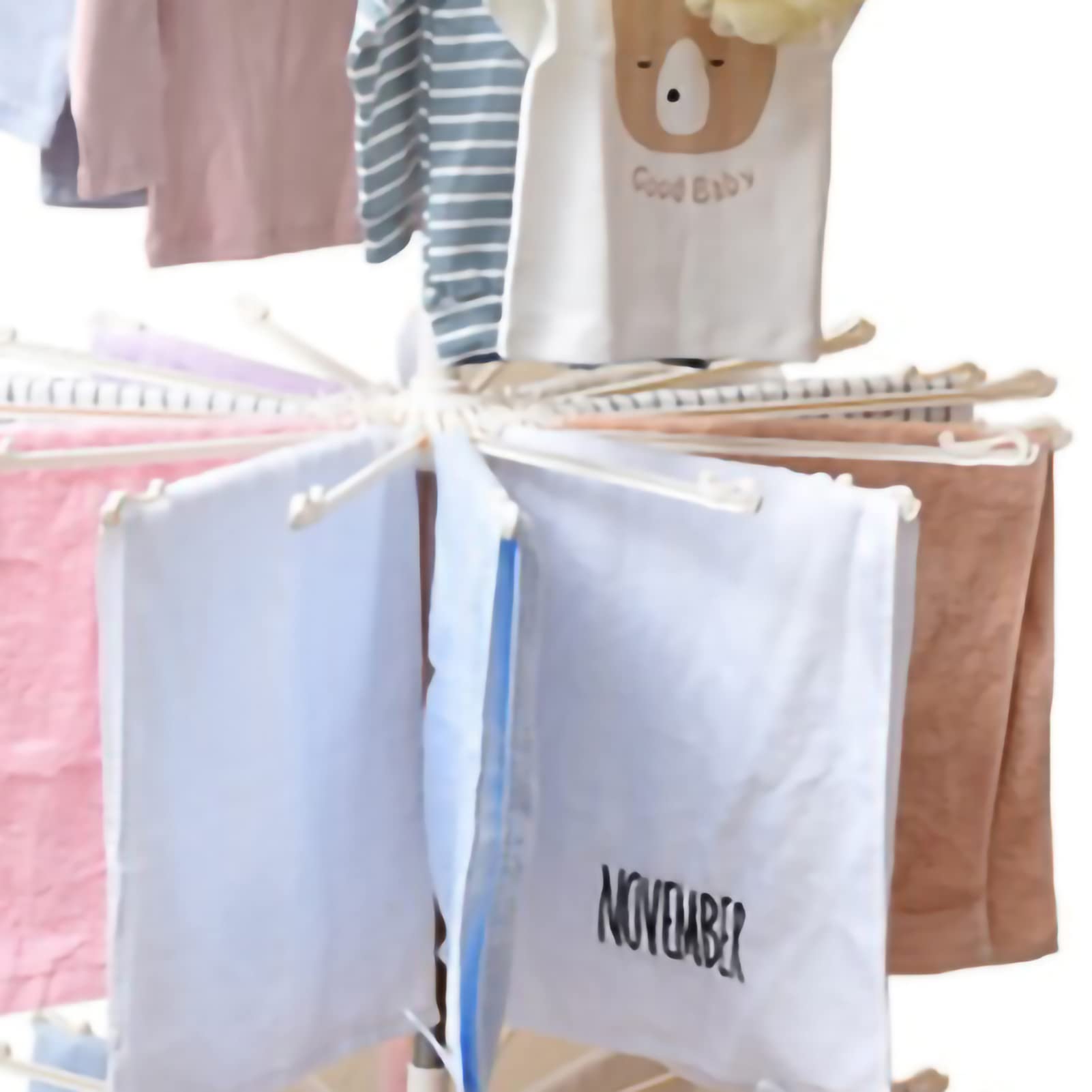 XTDHOMEDIAN 360 Degree Rotating Stainless Steel Foldable Clothes Drying Rack Laundry Accessories - Efficient Home Laundry Organization (3 Layer White 27x27x45.5cm)