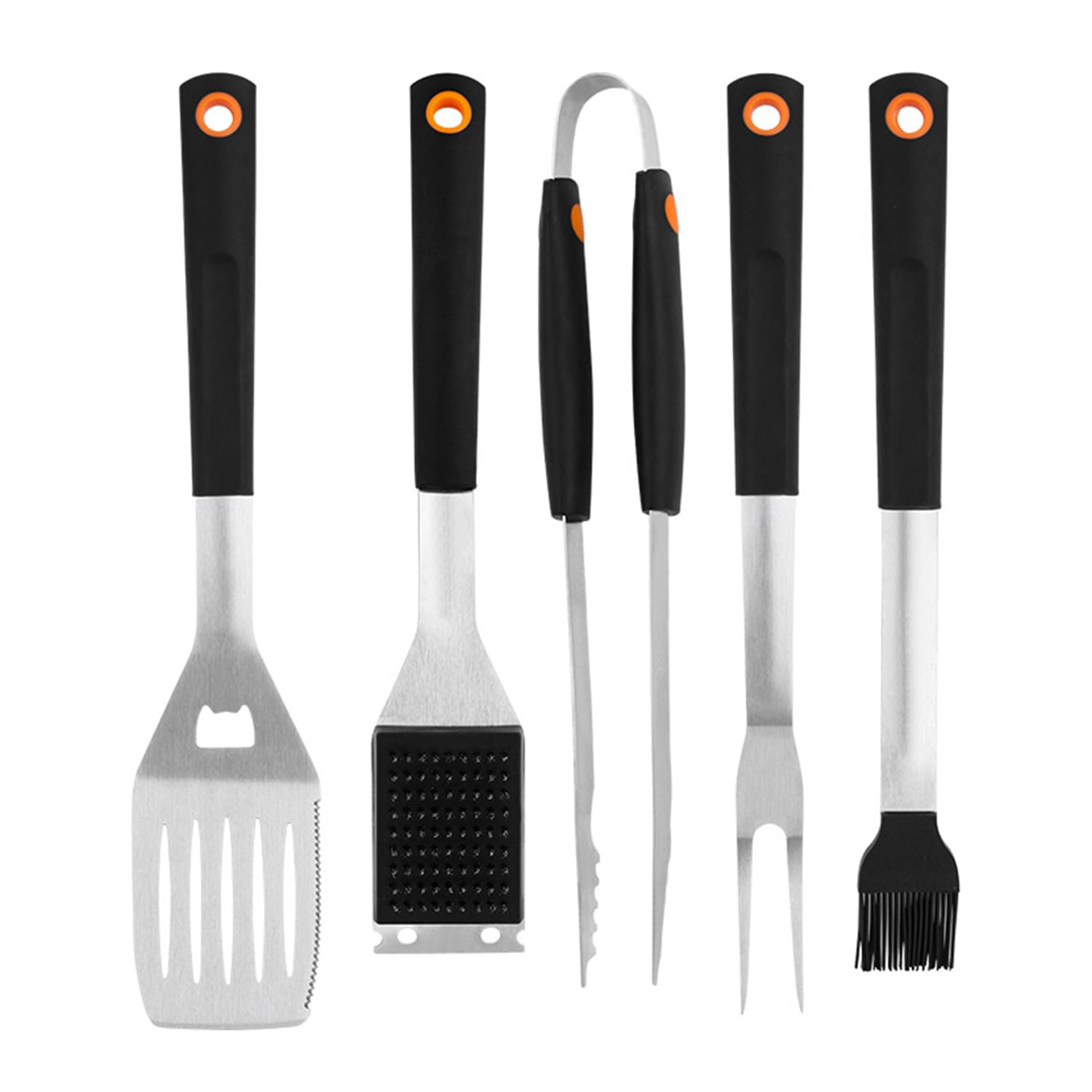HILIVESVALUE BBQ Accessories Grill Tools Set, 5Pcs BBQ Tools Set with Spatula, Basting-Brush, Tongs, Fork,Premium Stainless Steel Grill Accessories Outdoor Cooking Tool Set Gift for Men
