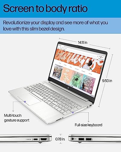 HP 2023 Newest 15.6" Laptop, AMD Ryzen 7 5700U (Beats i7-1265U), 16GB RAM, 512GB SSD, HD Micro-Edge Display, AMD Radeon Graphics, Thin & Portable, Wi-Fi 6, Bluetooth, Windows 11 Home, Natural Silver