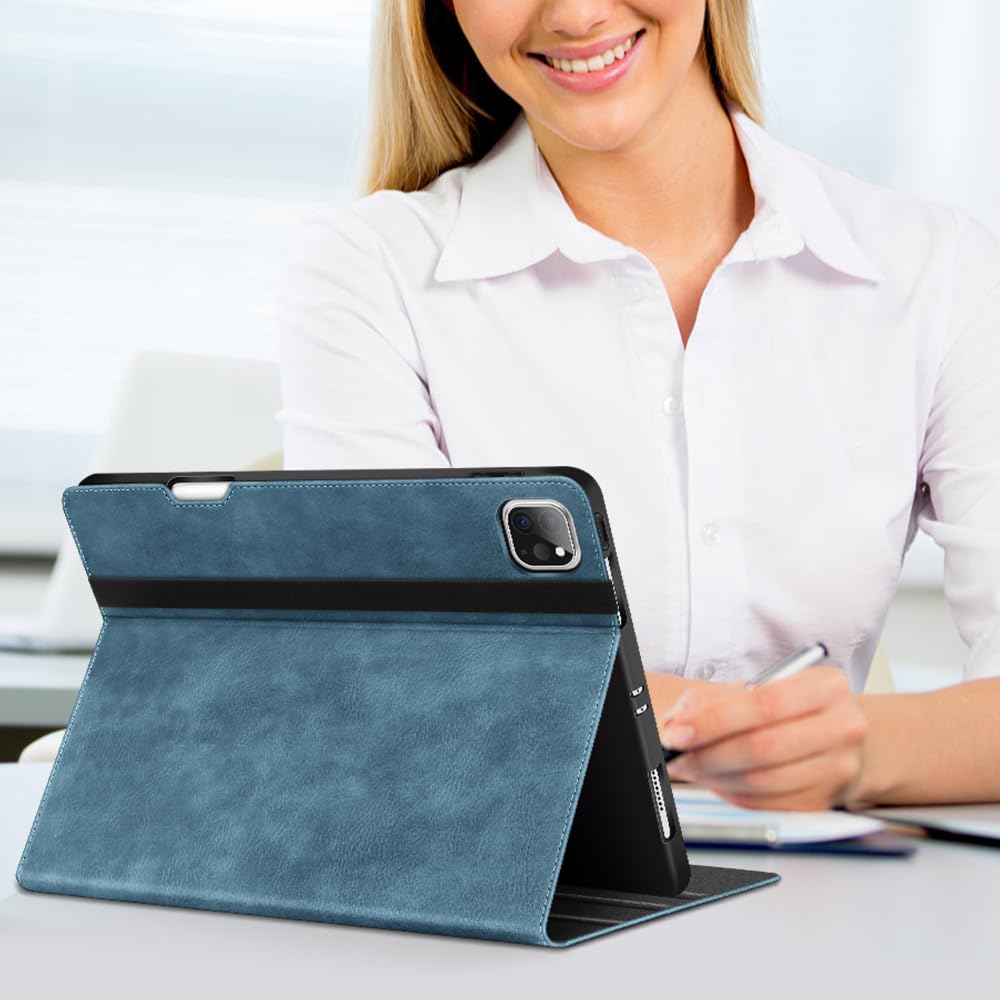 HOLIMET iPad Pro 12.9 Case 6th/5th/4th/3rd Generation Case New 2022 2021 2020 2018 with Pencil Holder Pocket Strap Folio Stand Cover Soft TPU Back Shockproof, Auto Sleep/Wake,Vegan Leather